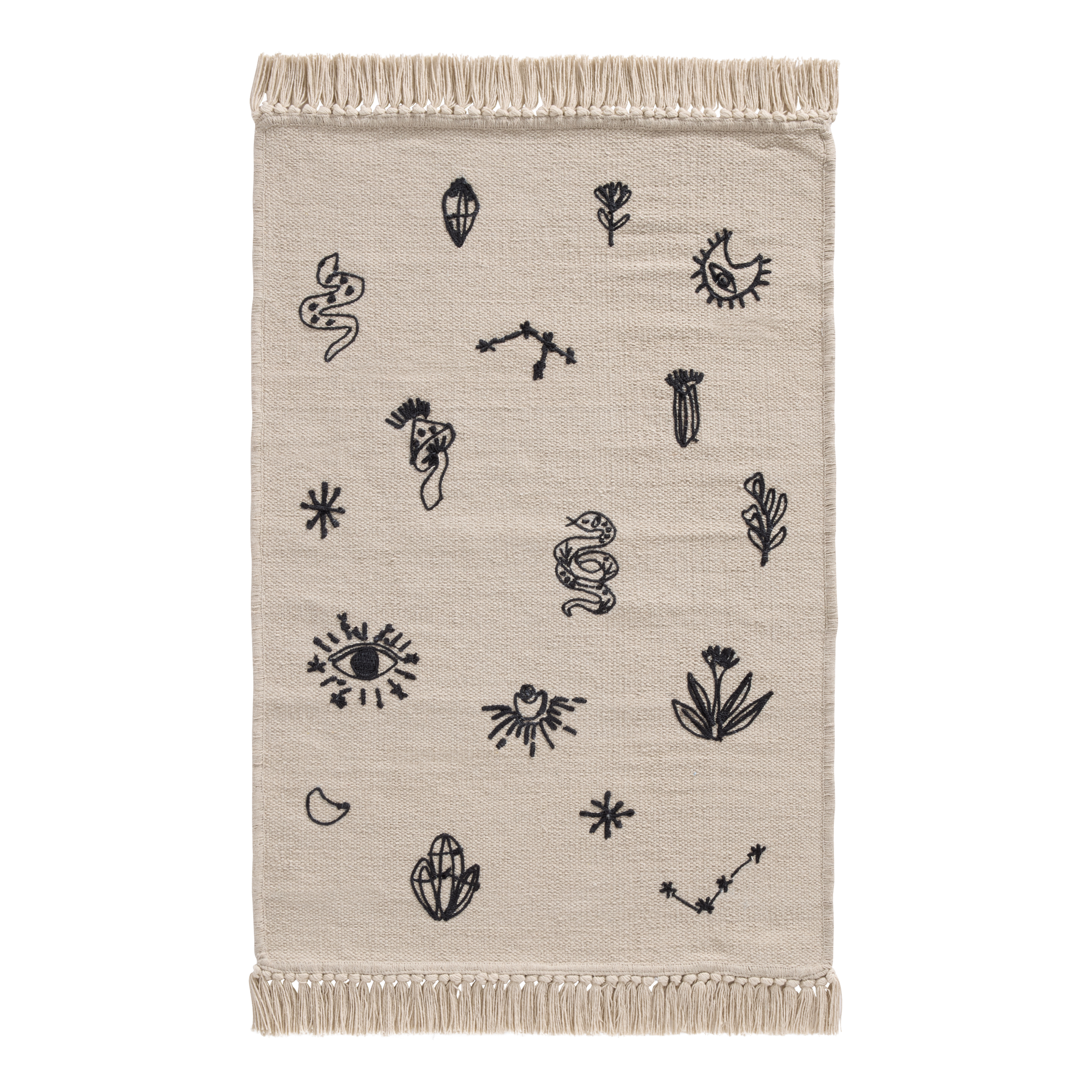 Black Mystic Symbols Recycled Cotton Embroidered Area Rug - World Market