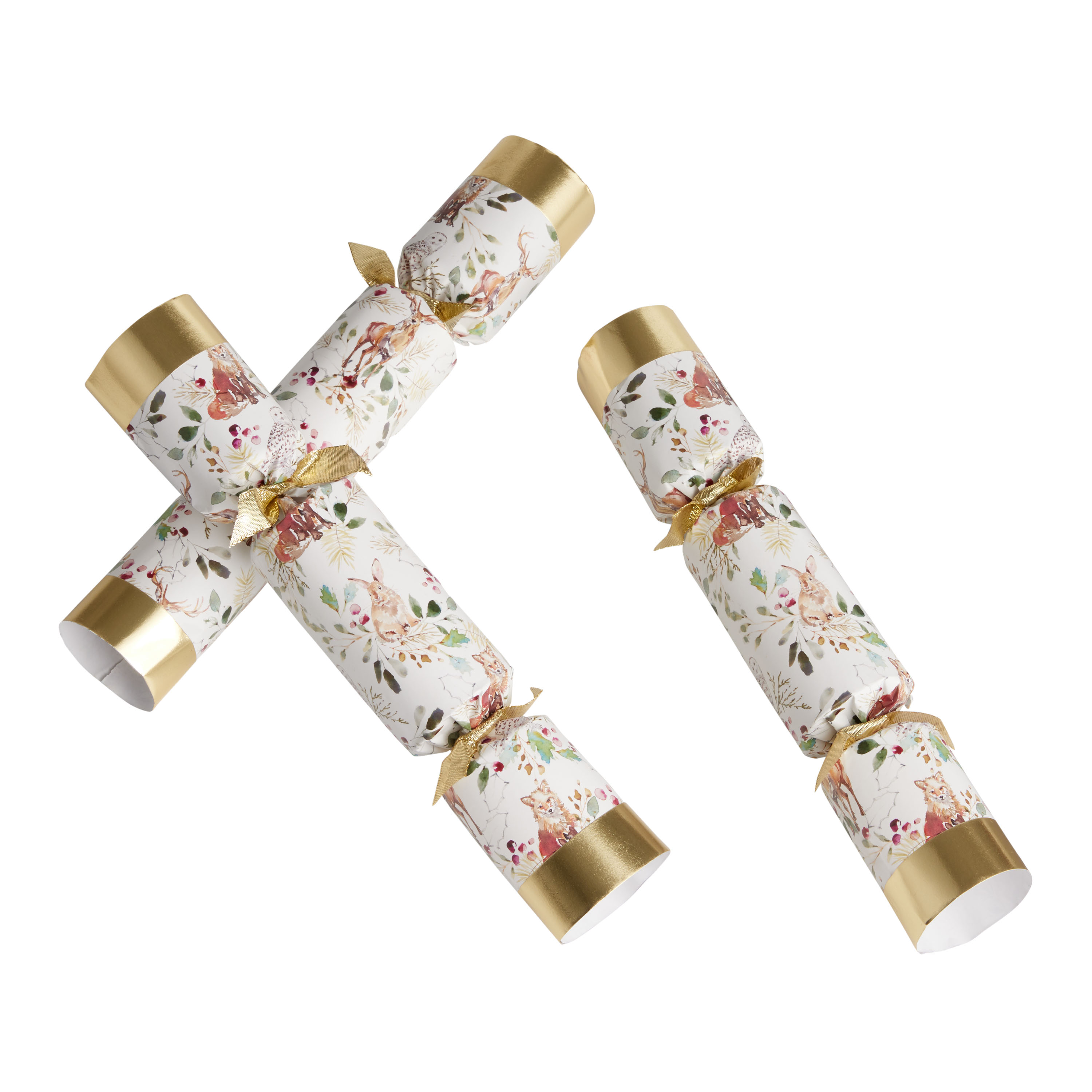 Large White And Gold Woodland Scene Crackers 6 Count - World Market