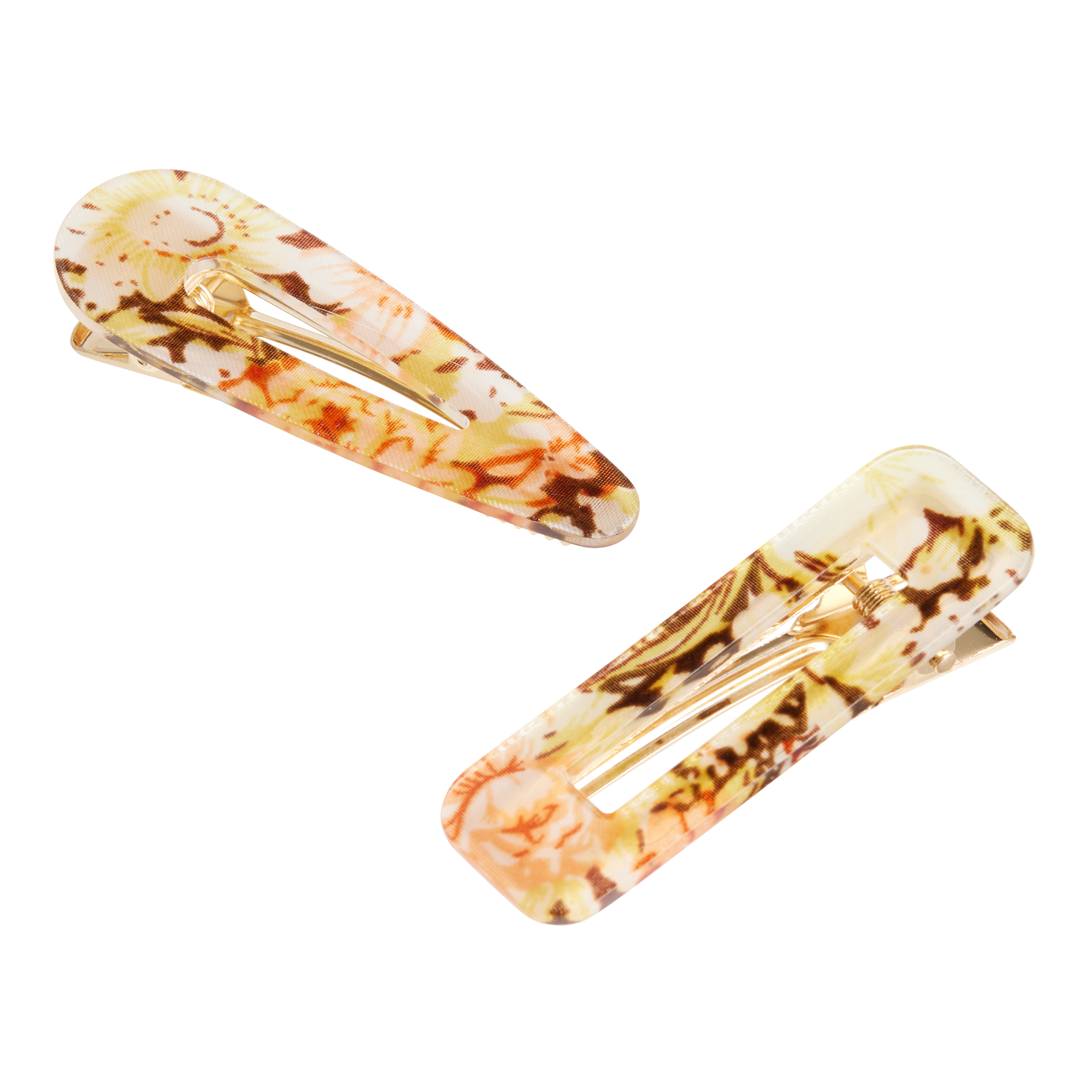 Orange And Brown Floral Print Hair Clips 2 Pack - World Market