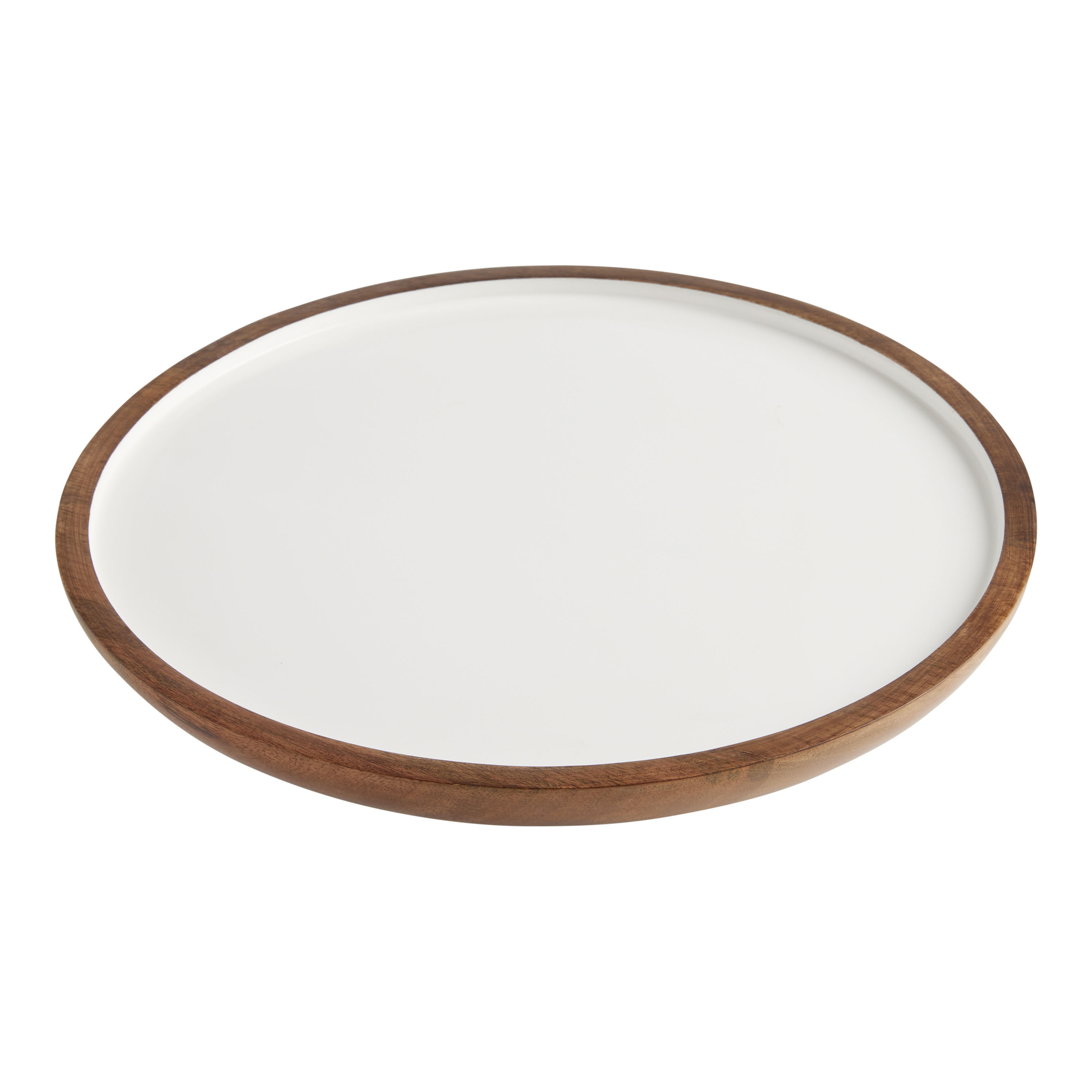 Round White Enamel Wood Serving Platter - World Market