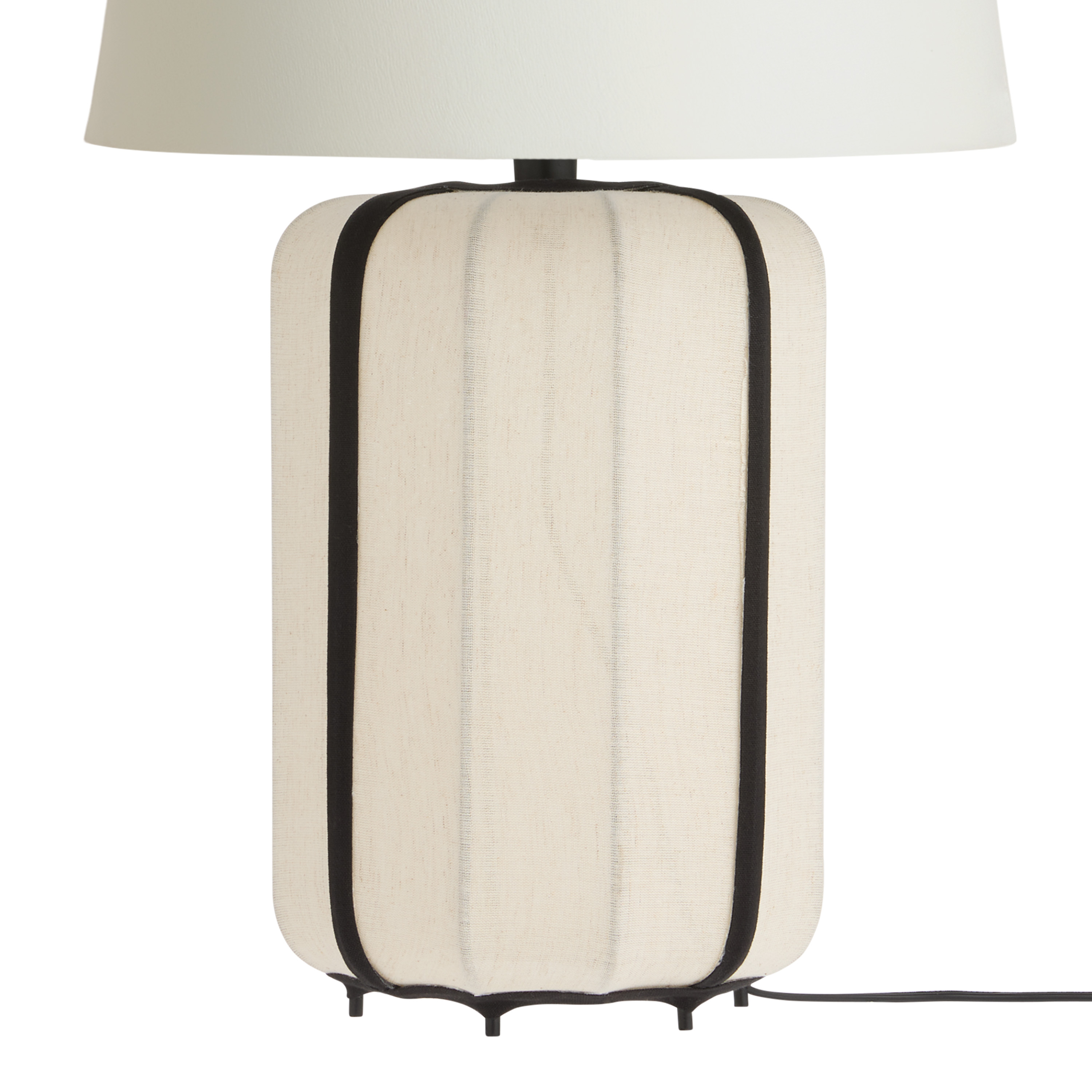 White Linen and Black Metal Ribbed Table Lamp Base - World Market