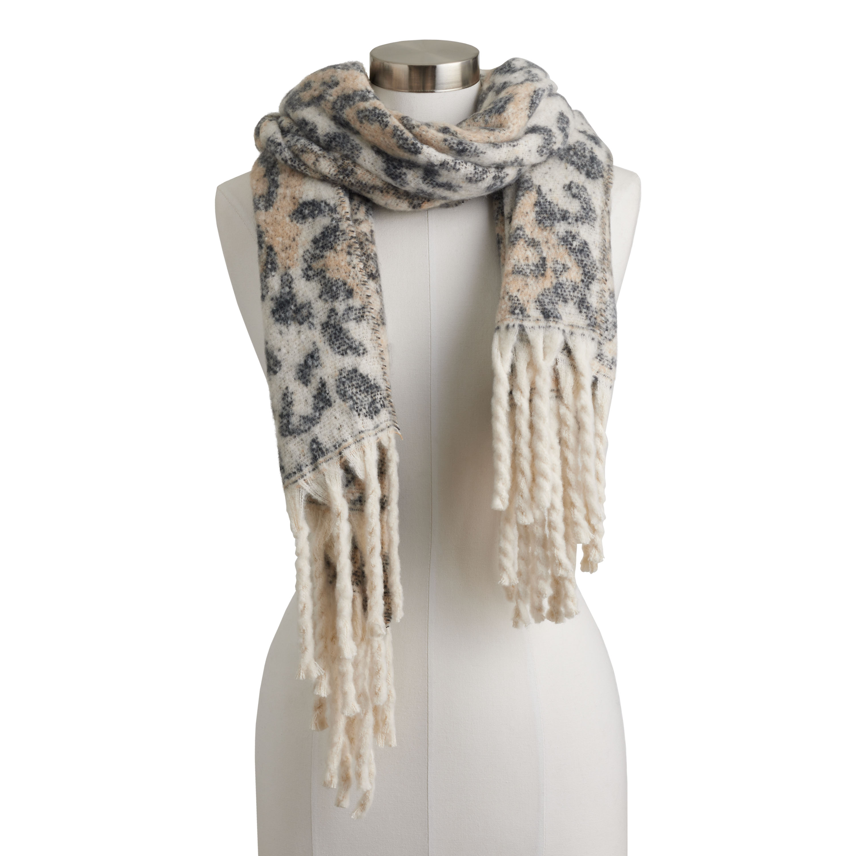 Ivory And Black Brushed Leopard Scarf - World Market