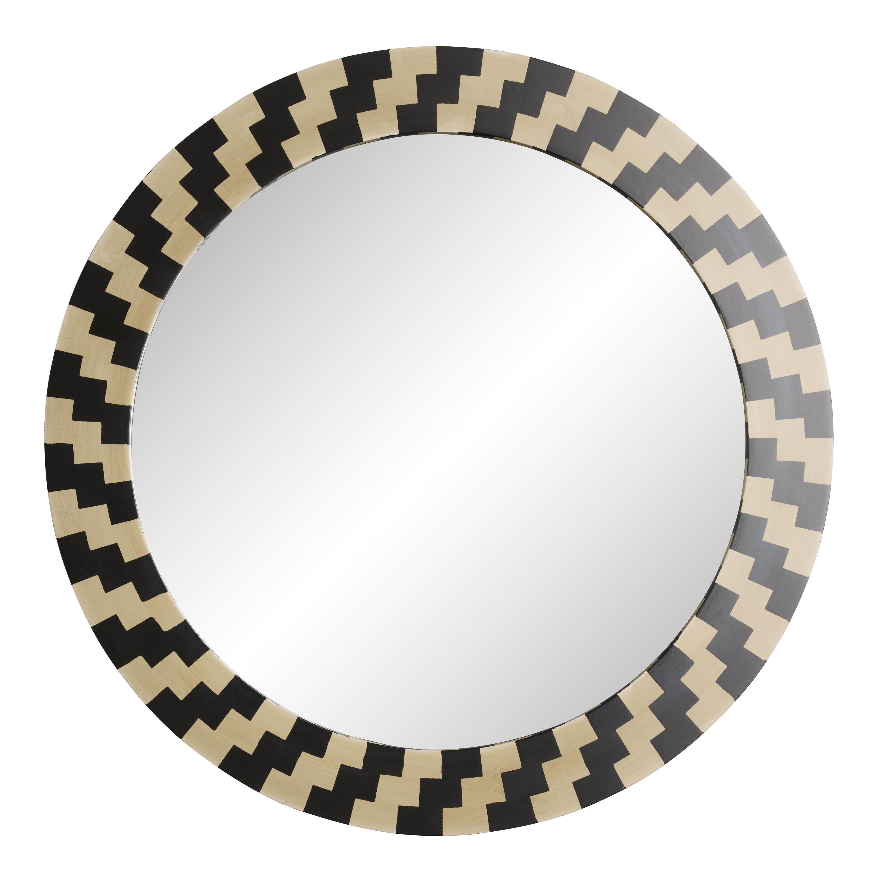 Round Black and Beige Mango Wood Checker Wall Mirror - World Market