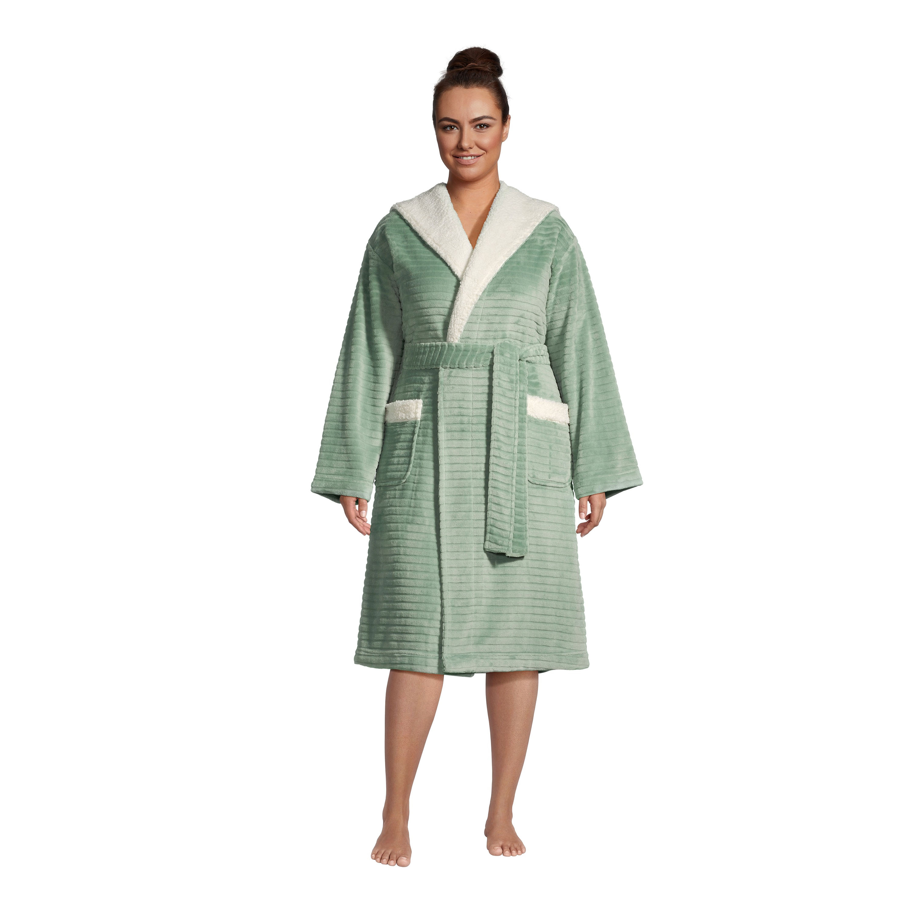 Jade Green Ribbed Fleece Robe With Hood - World Market