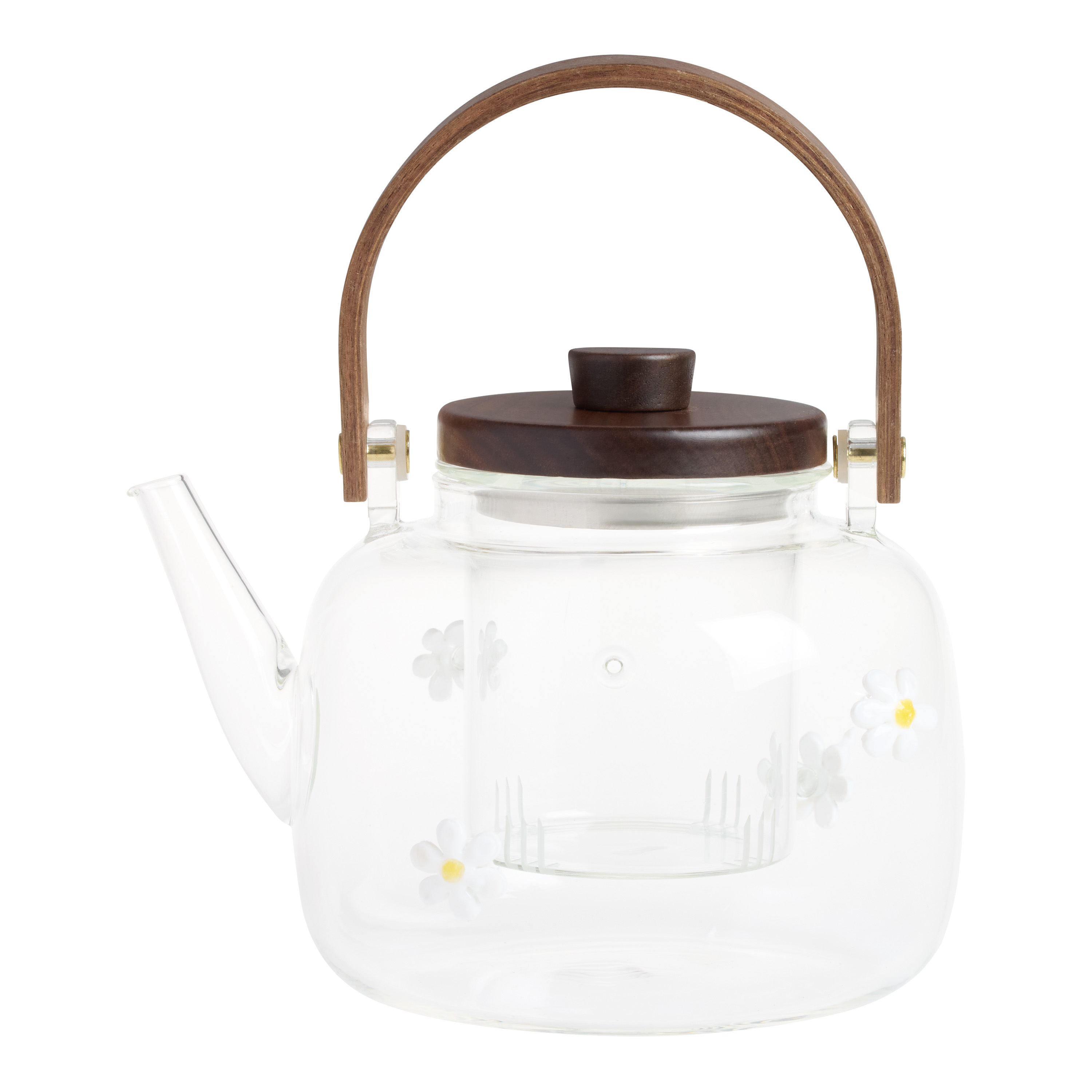 Charm Daisy Inlay Glass and Wood Teapot - World Market