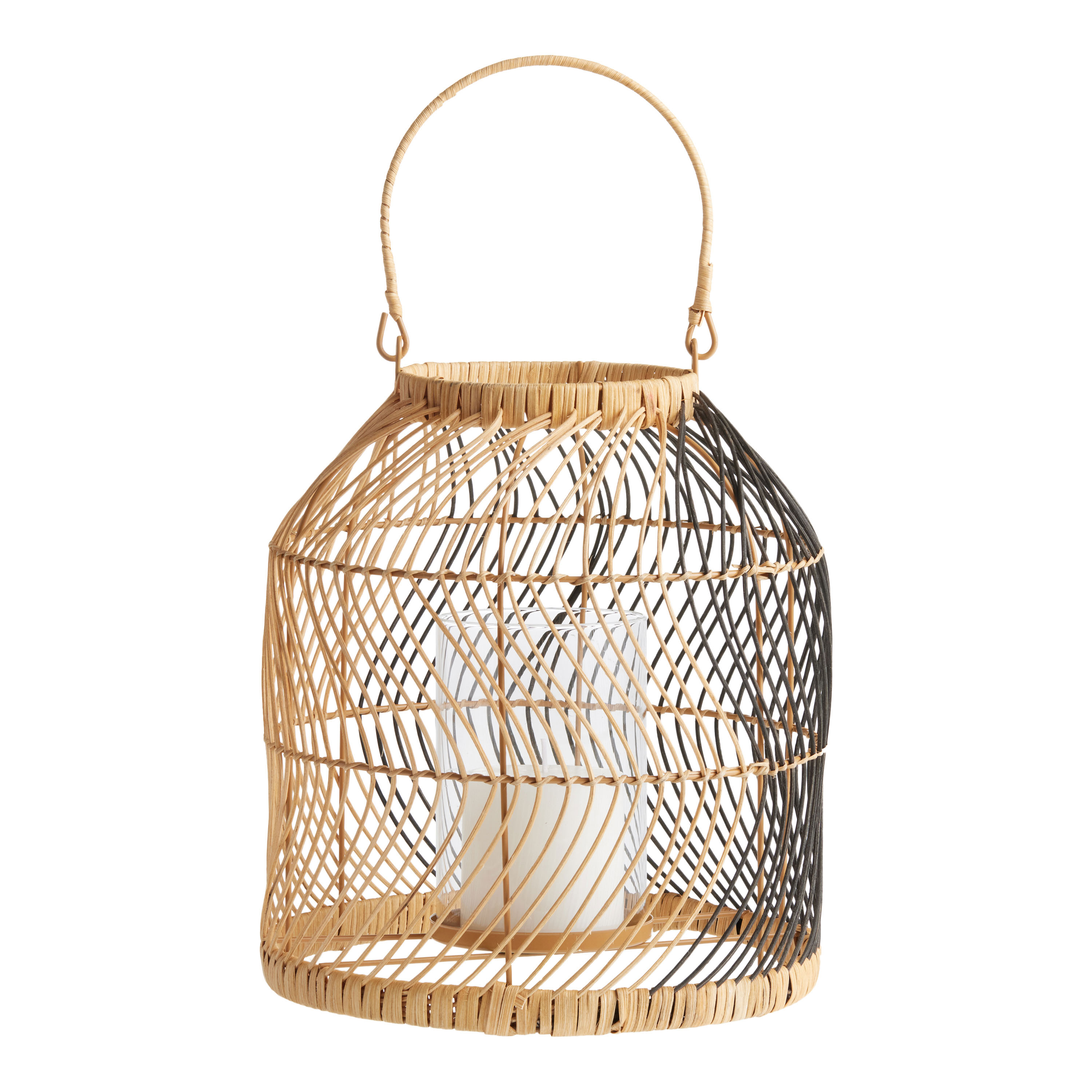 Natural and Black Rattan Two Tone Candle Lantern - World Market
