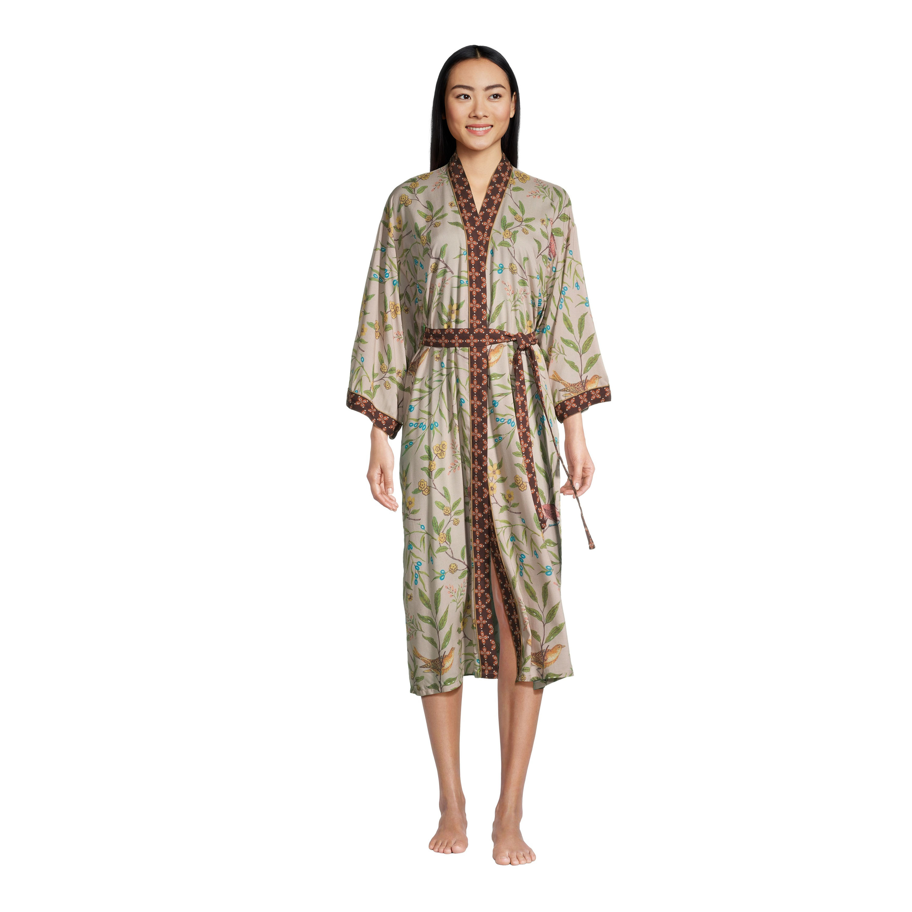 Serene Rose Pink Floral And Bird Print Robe - World Market