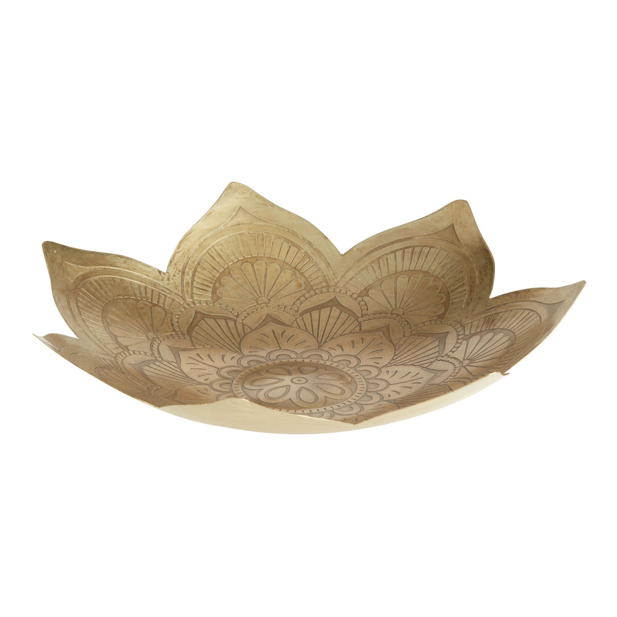 CRAFT Gold Metal Etched Lotus Diwali Tray - World Market