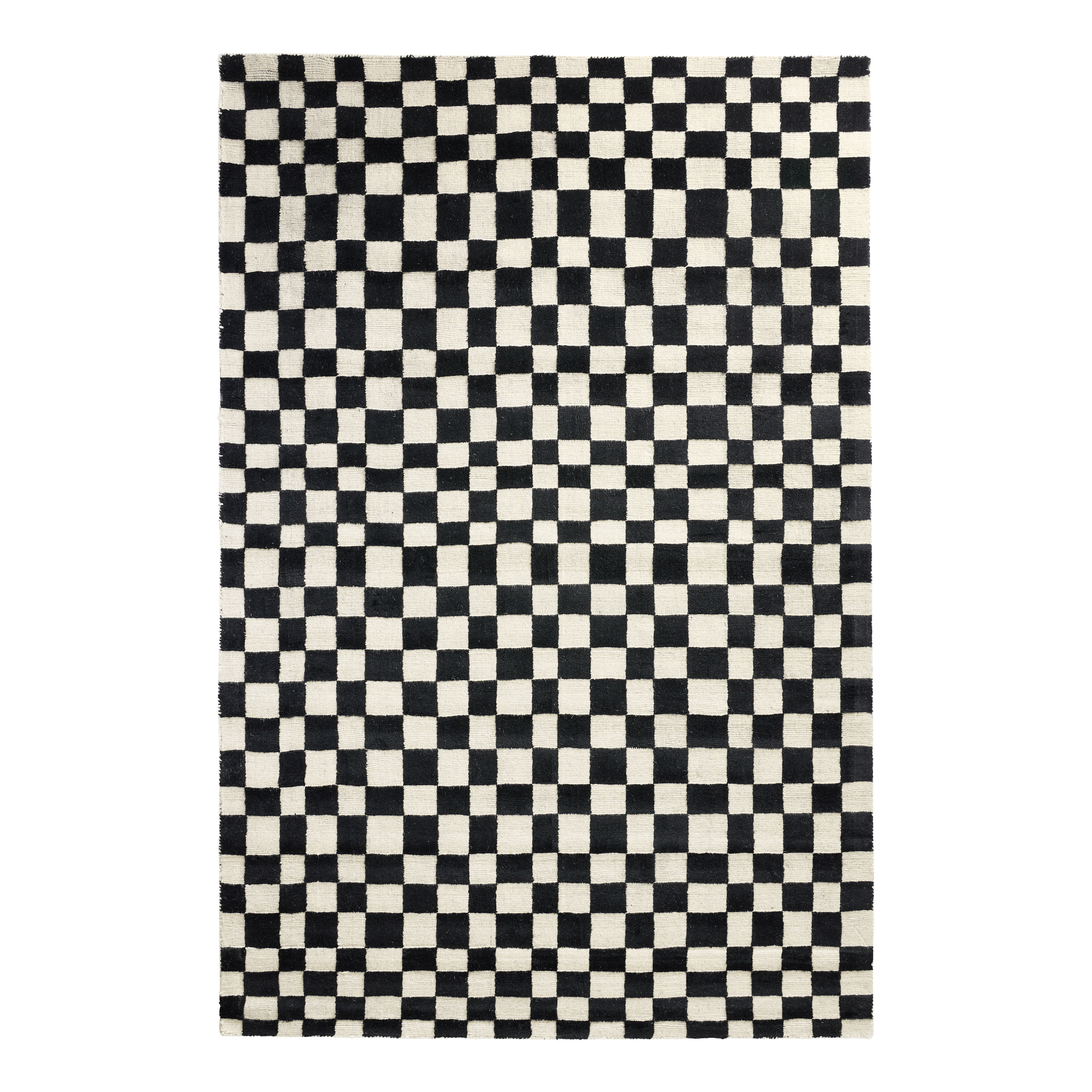 Black and White Checked Wool and Cotton Area Rug - World Market