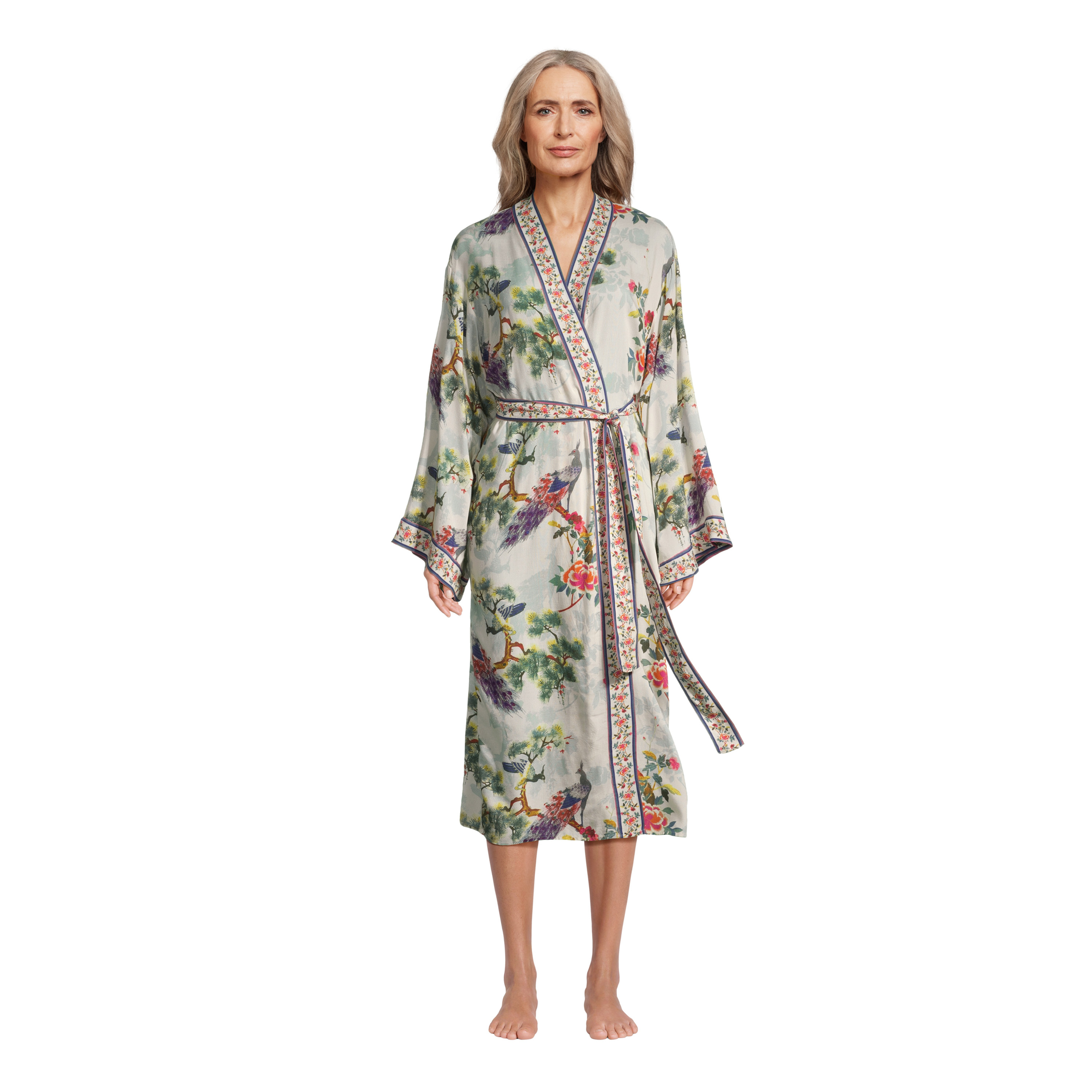 Miyake Multicolor Bird And Botanical Robe - World Market