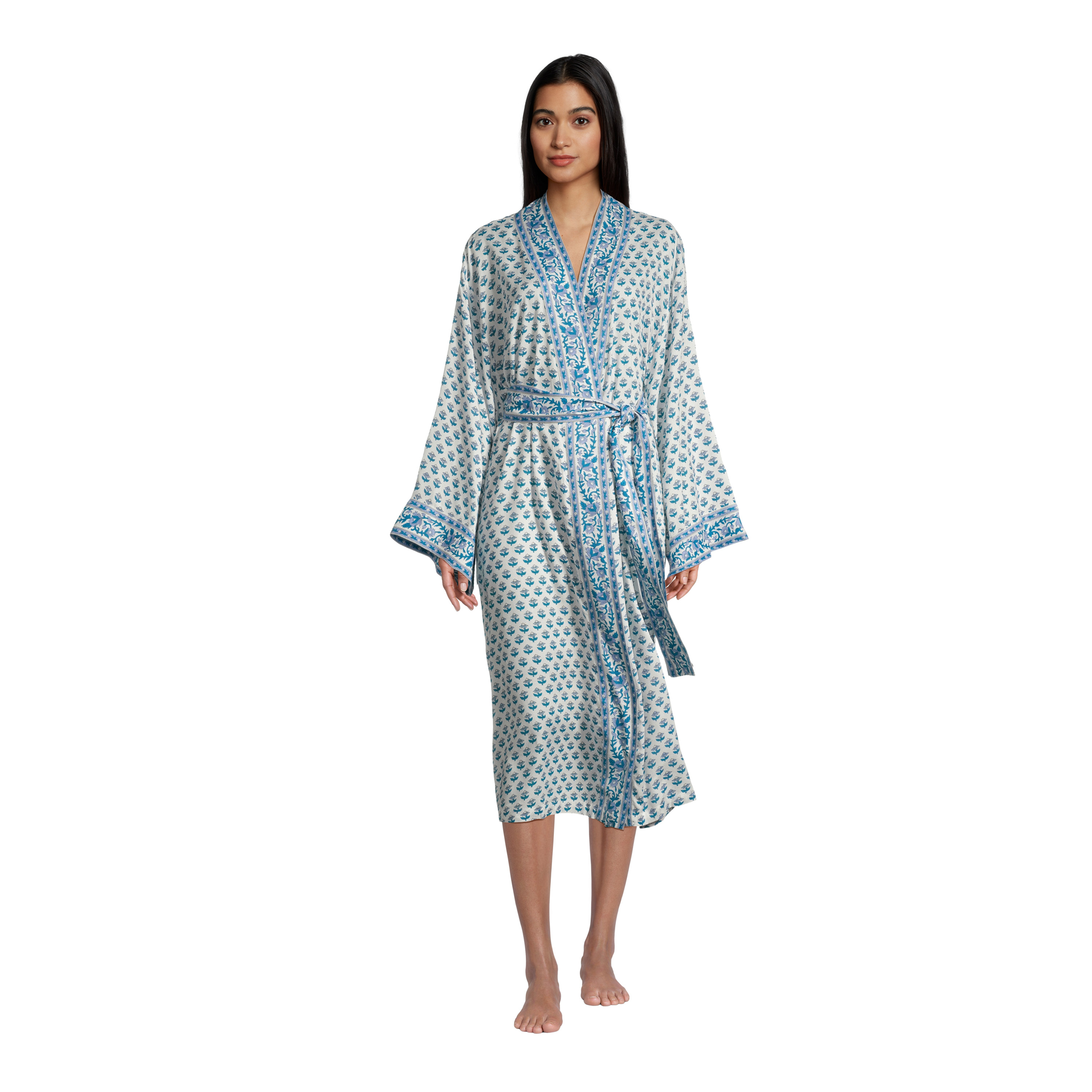 Blue And White Bhuti Floral Print Robe - World Market