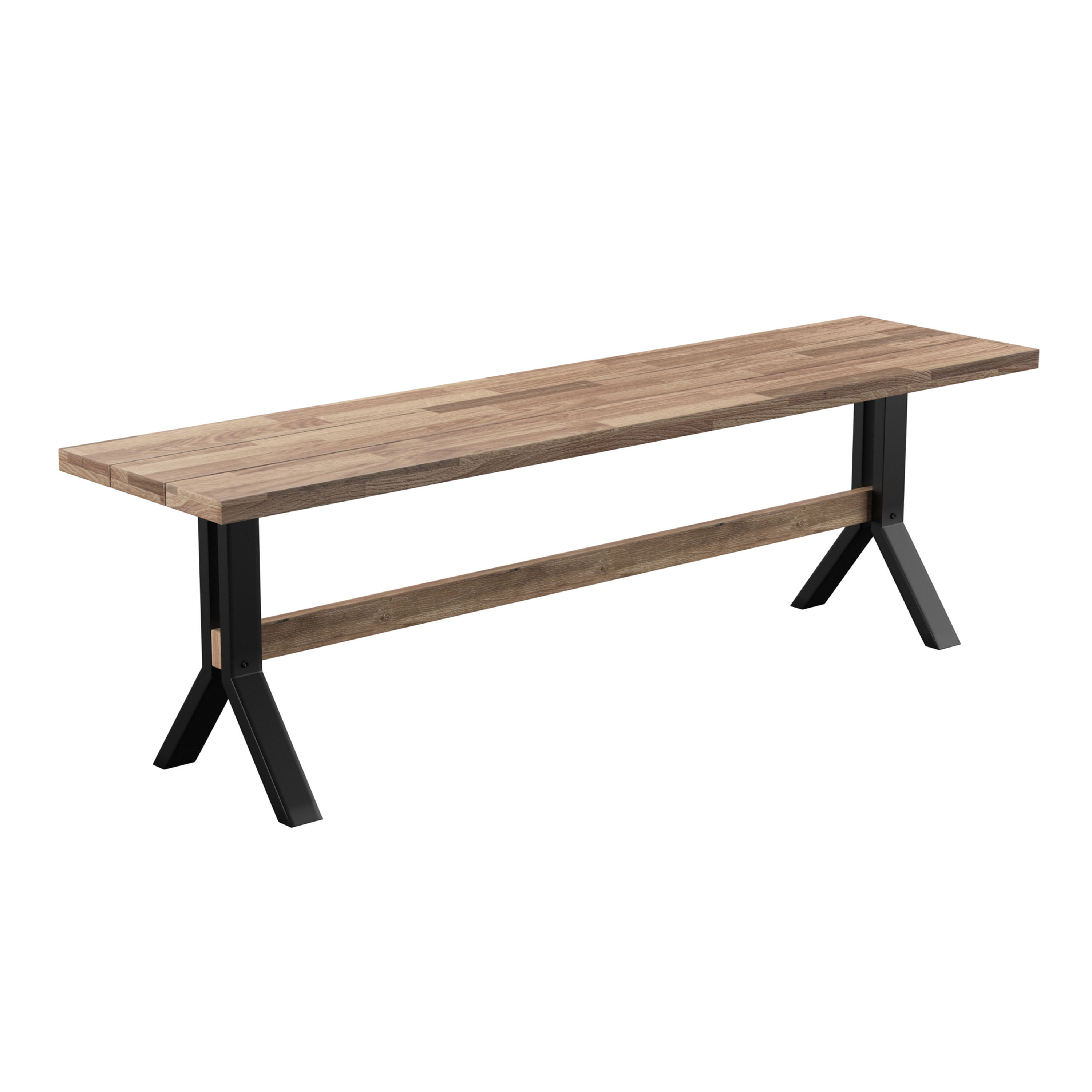 Kiev Slatted Wood and Black Metal Outdoor Dining Bench - World Market