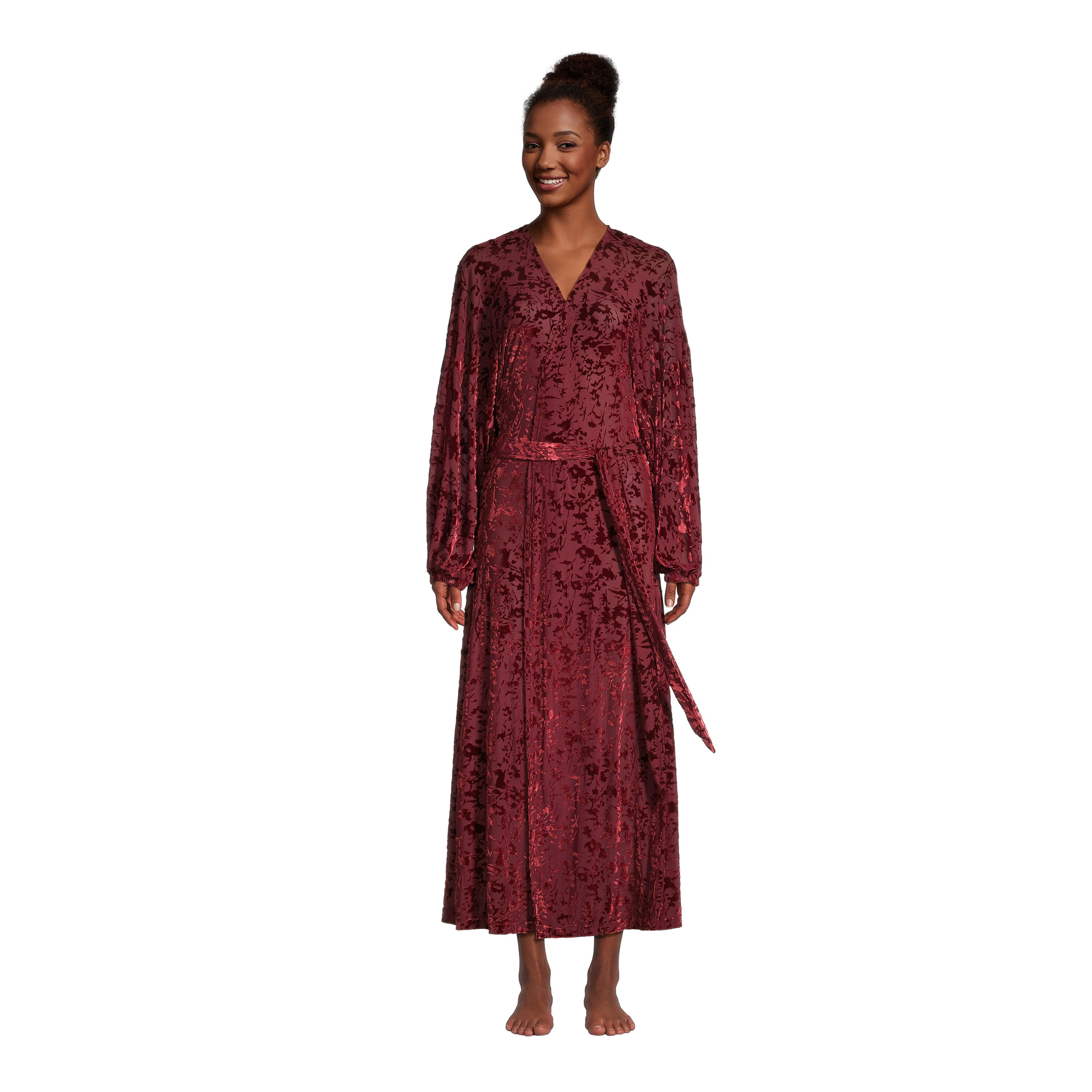 Wine Red Velvet Burnout Robe - World Market