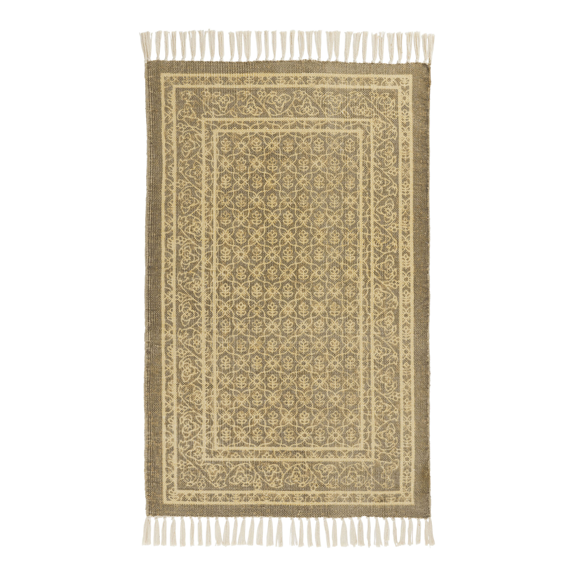 Rhea Gold and Brown Floral Cotton Area Rug - World Market
