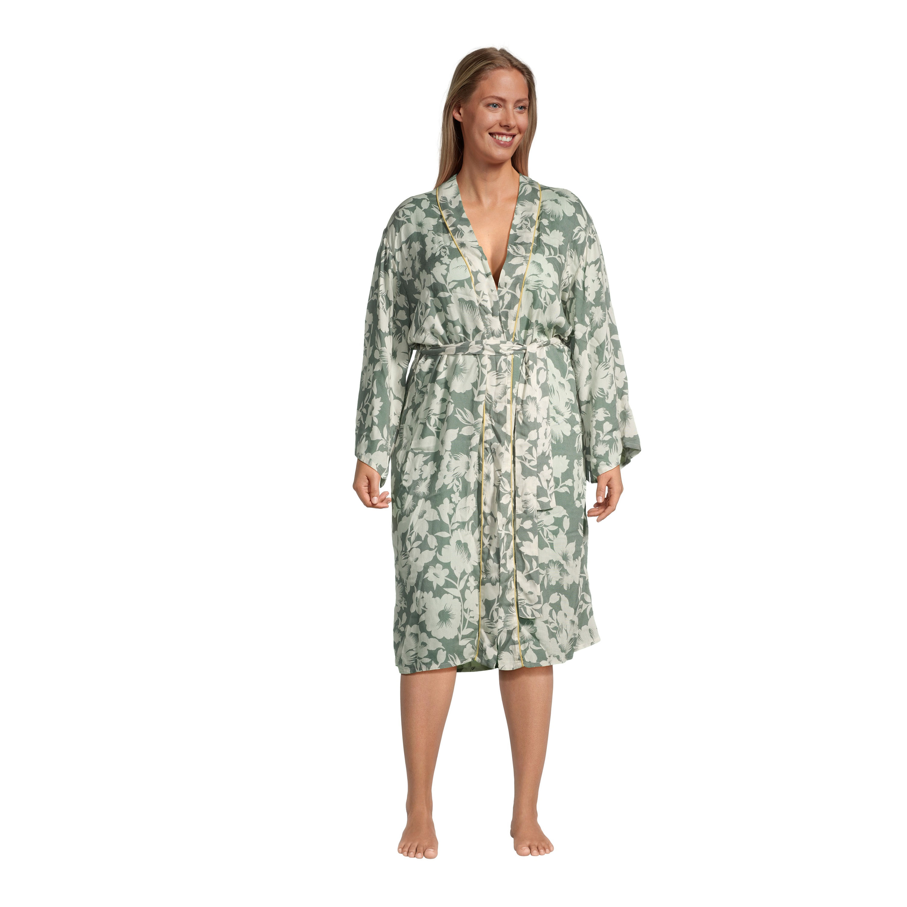 Harmonie Green And White Microfleece Floral Robe - World Market