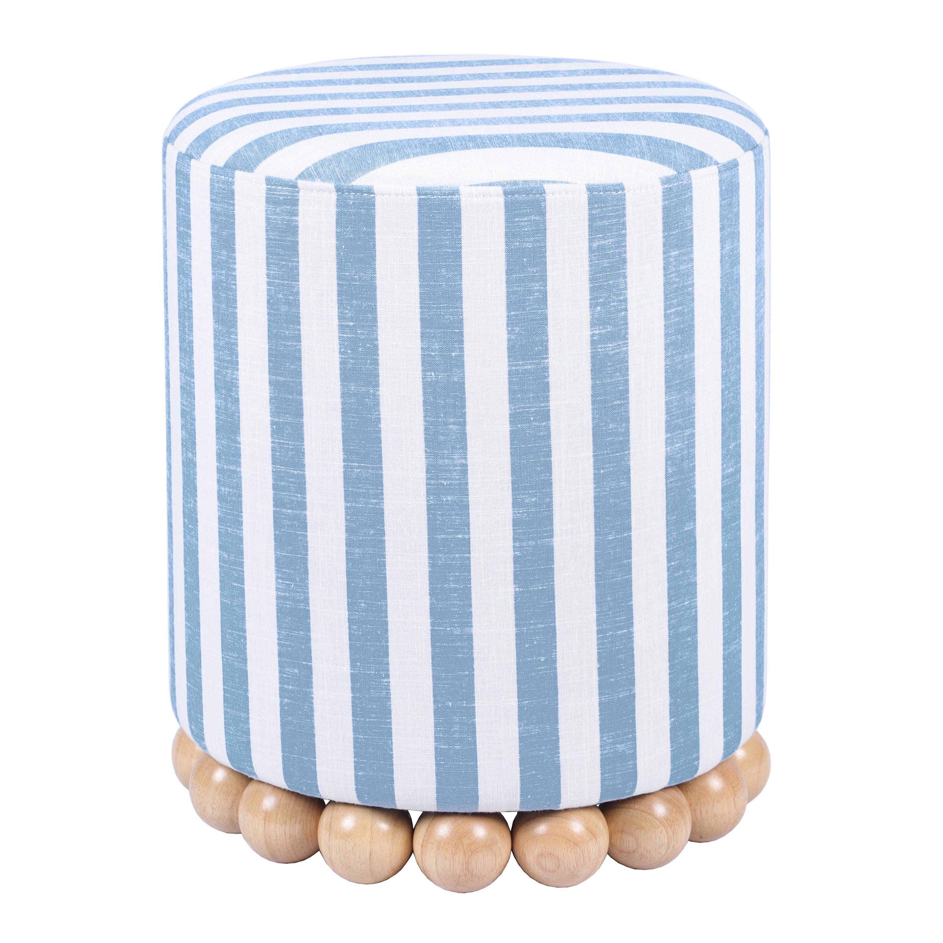 Collins Round Linen Striped Upholstered Stool - World Market