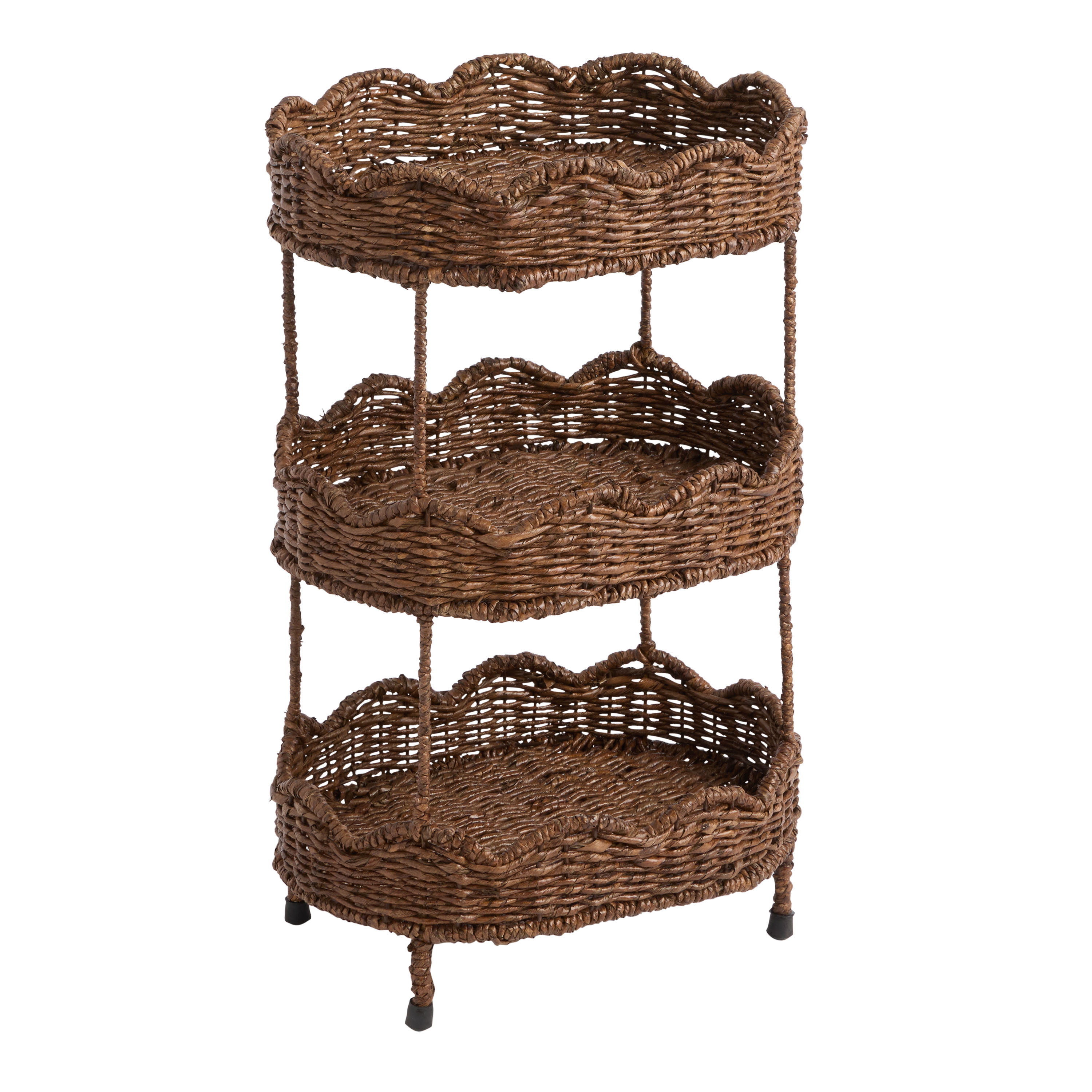 Daisy Oval Seagrass Scalloped 3 Tier Storage Tower - World Market