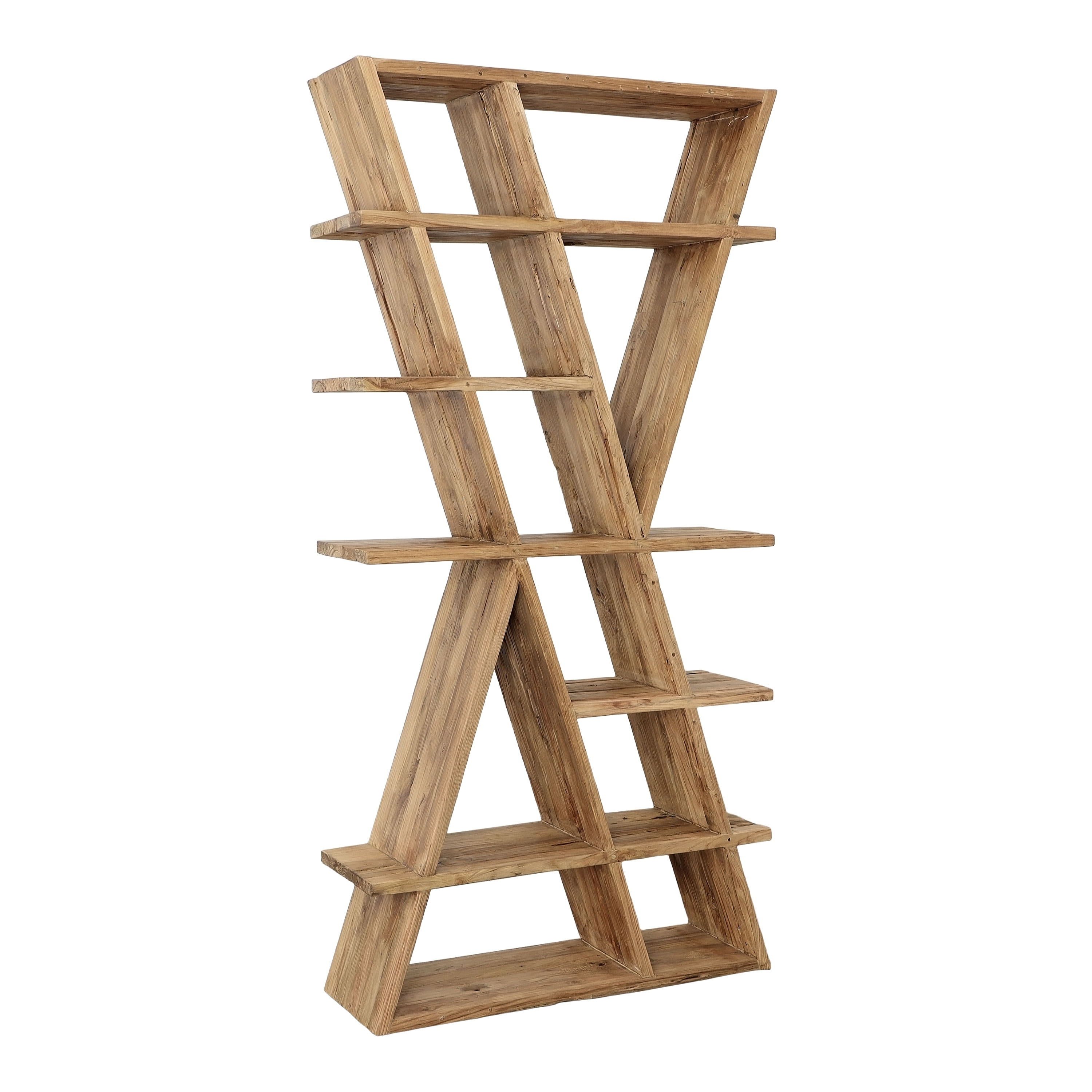 Earnshaw Reclaimed Teak X Shaped Bookshelf - World Market