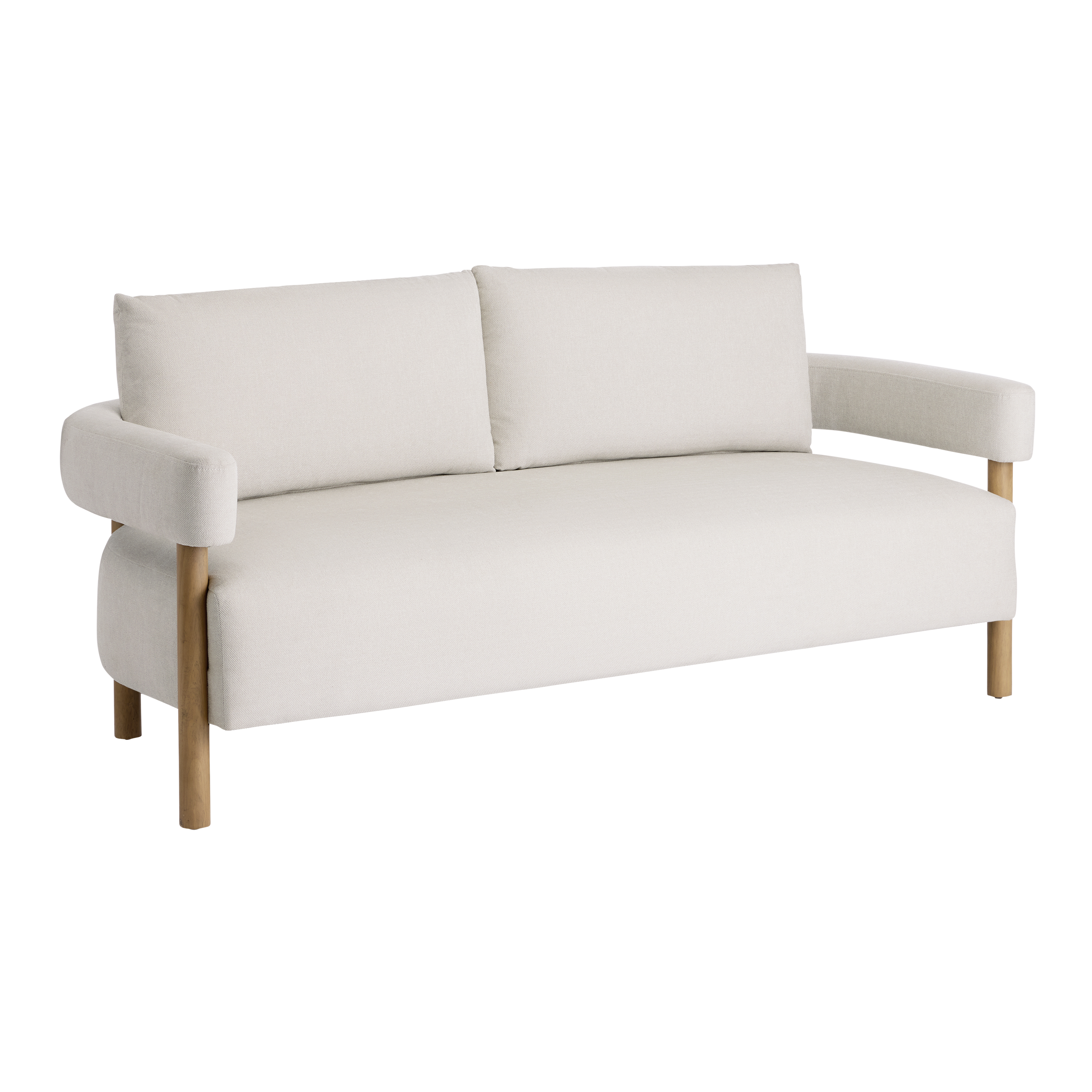 Coralie Ivory and Exposed Wood Curved Back Sofa - World Market