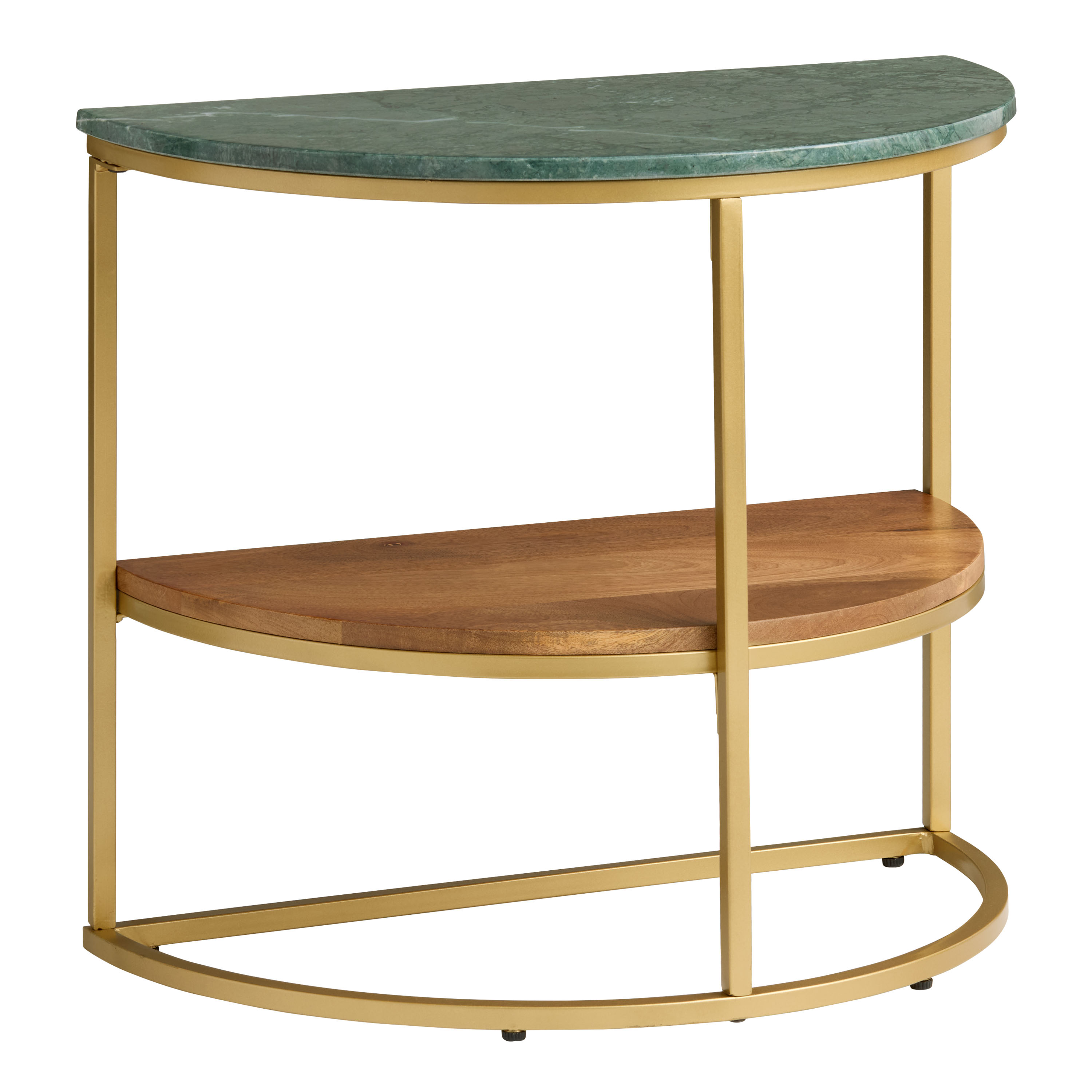 Piper Half Circle Marble Top Wood and Metal Side Table - World Market