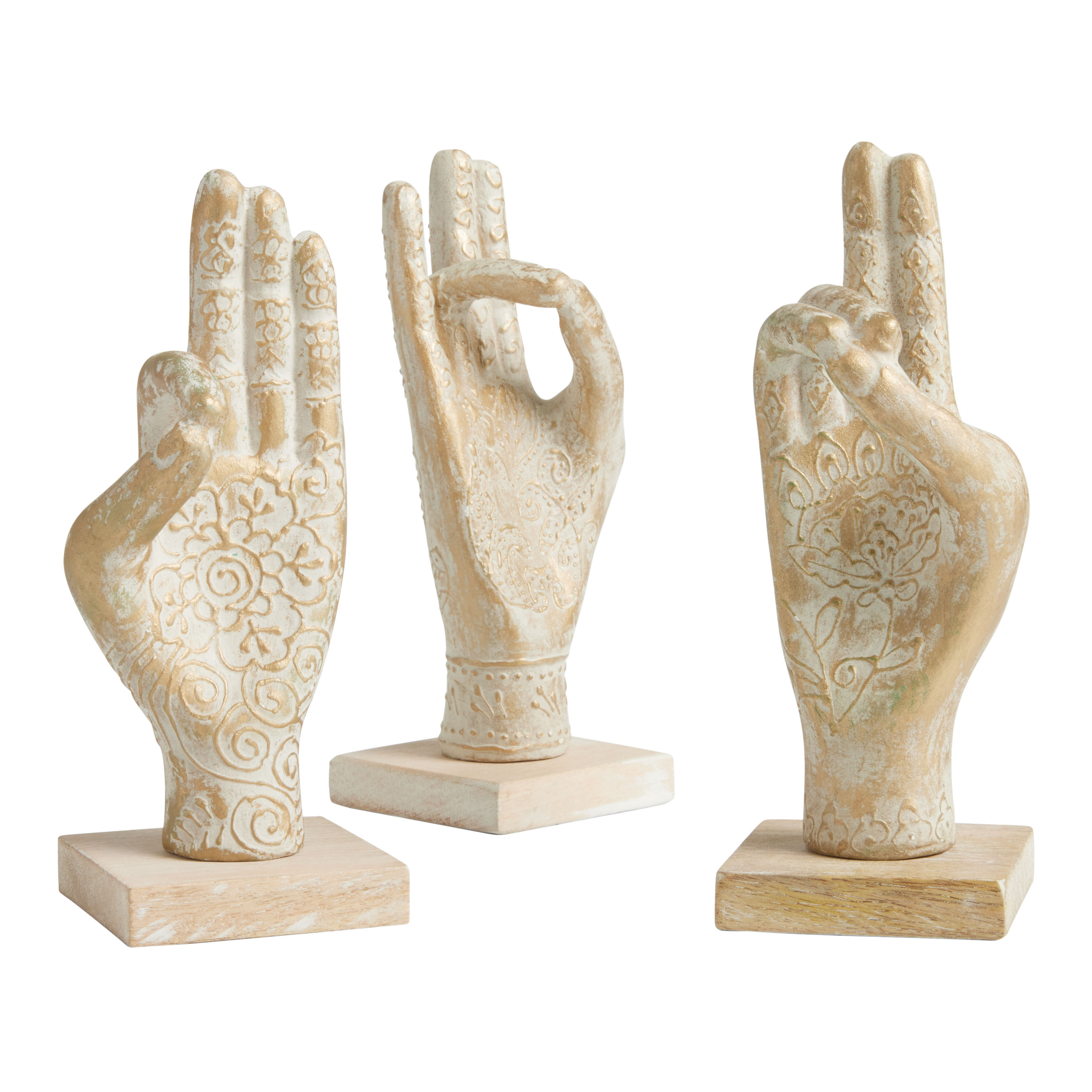 CRAFT Carved Wood Mudra Hand Decor Set of 3 - World Market