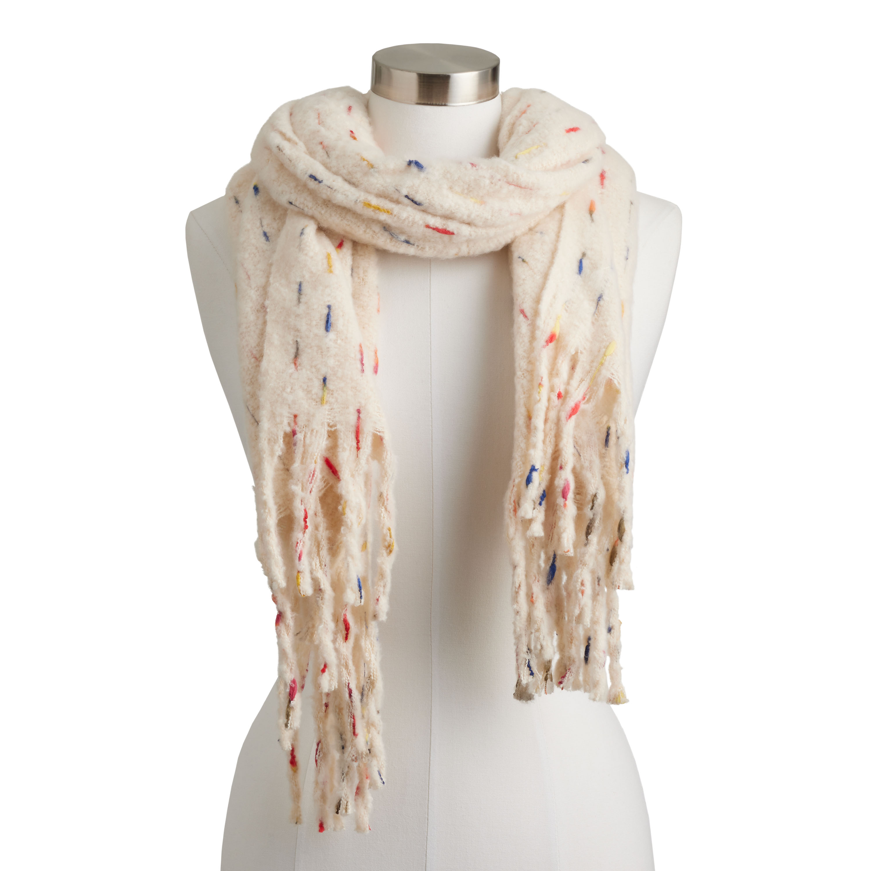Ivory Multicolor Stitch Brushed Scarf - World Market