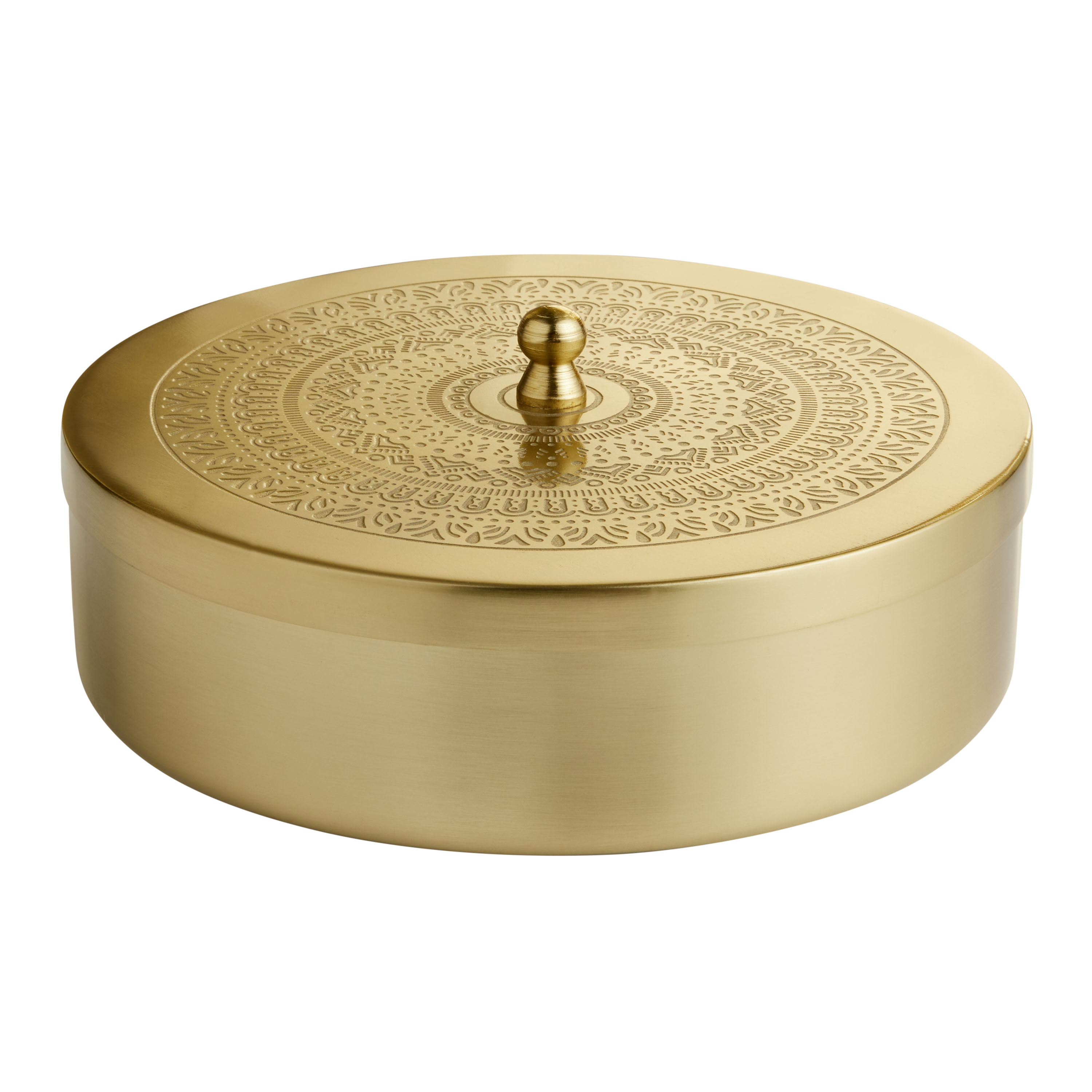 Round Gold Metal Etched Mandala Spice Box with Containers - World Market
