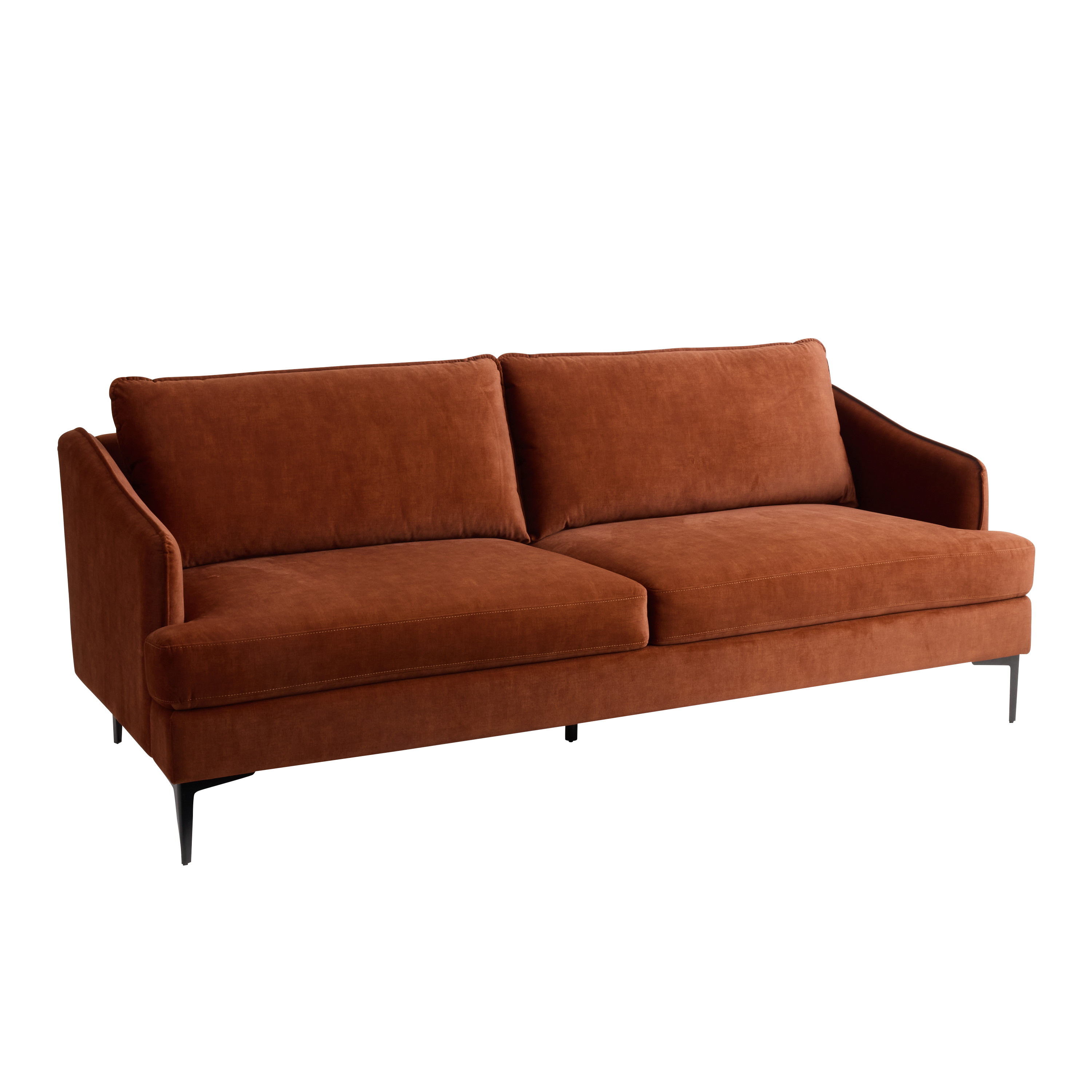 Daxton Rust Velvet Slope Arm Mid Century Sofa - World Market