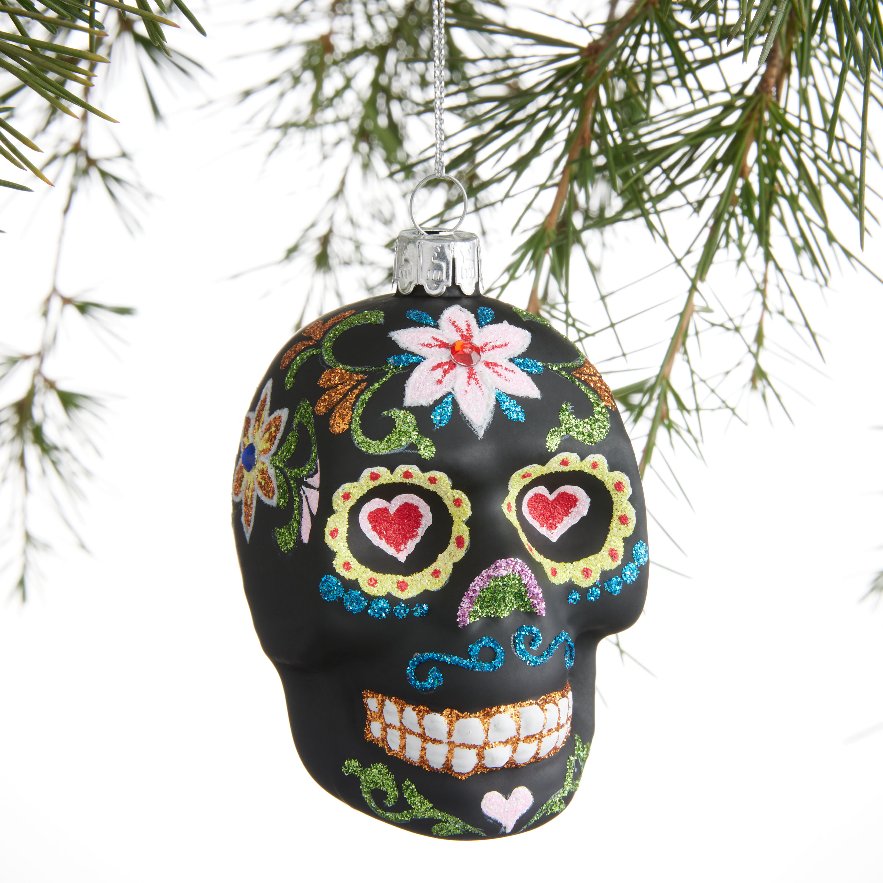 Black Glass Day Of The Dead Sugar Skull Ornament - World Market