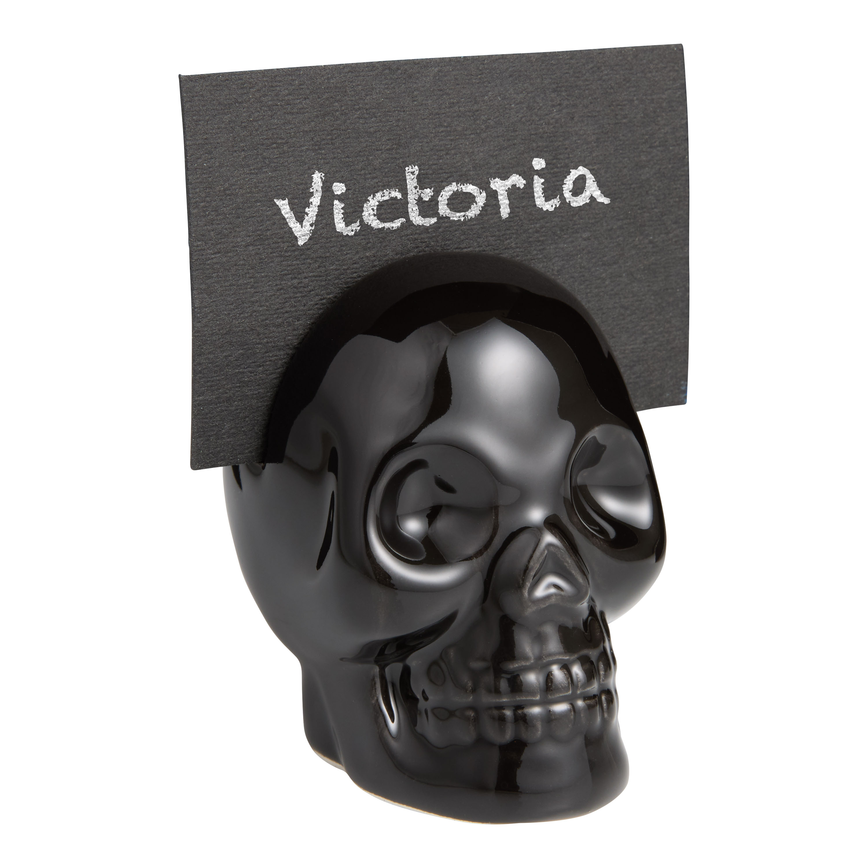 Black Ceramic Skull Place Card Holder Set of 2 - World Market