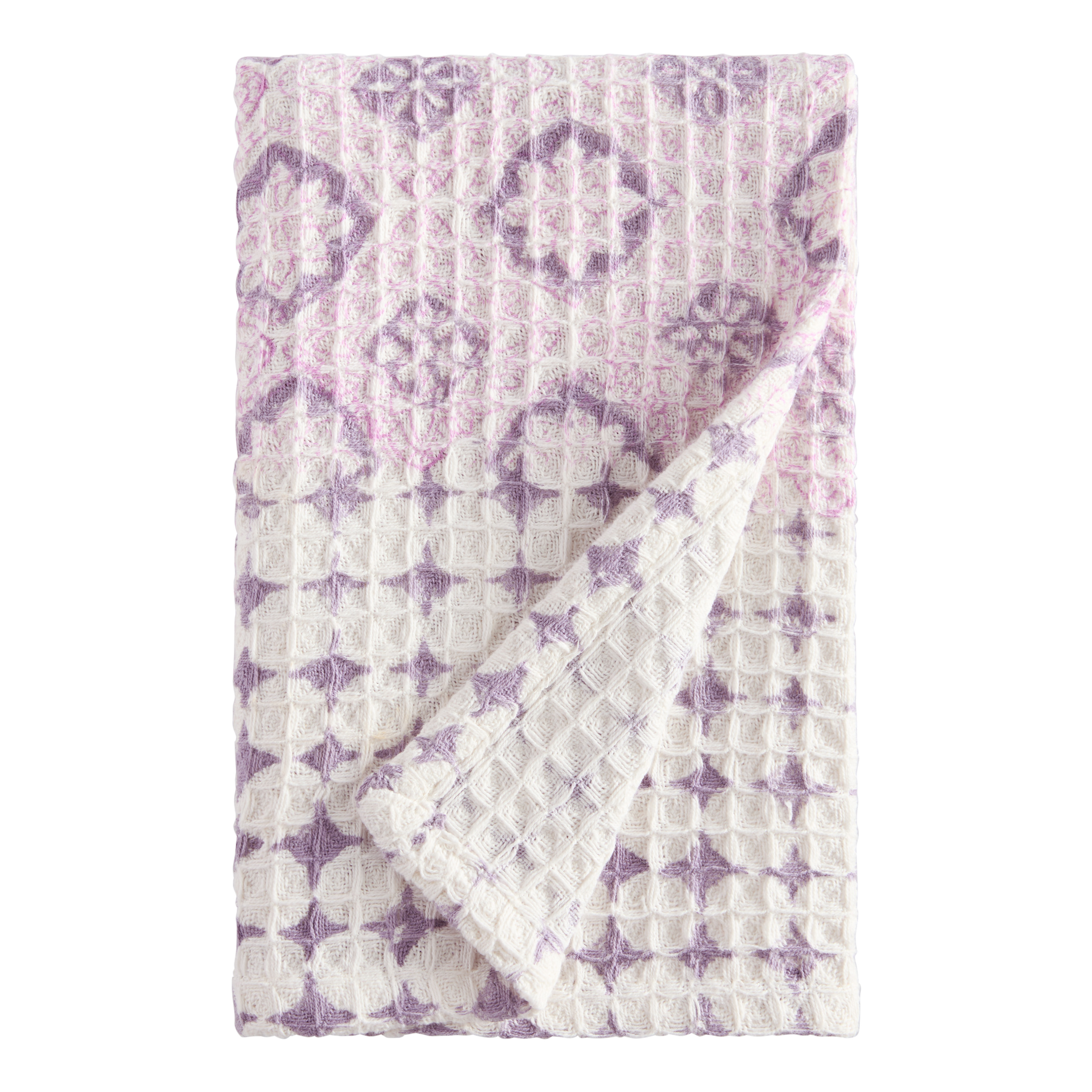 Liat Purple Floral Block Print Waffle Weave Hand Towel - World Market