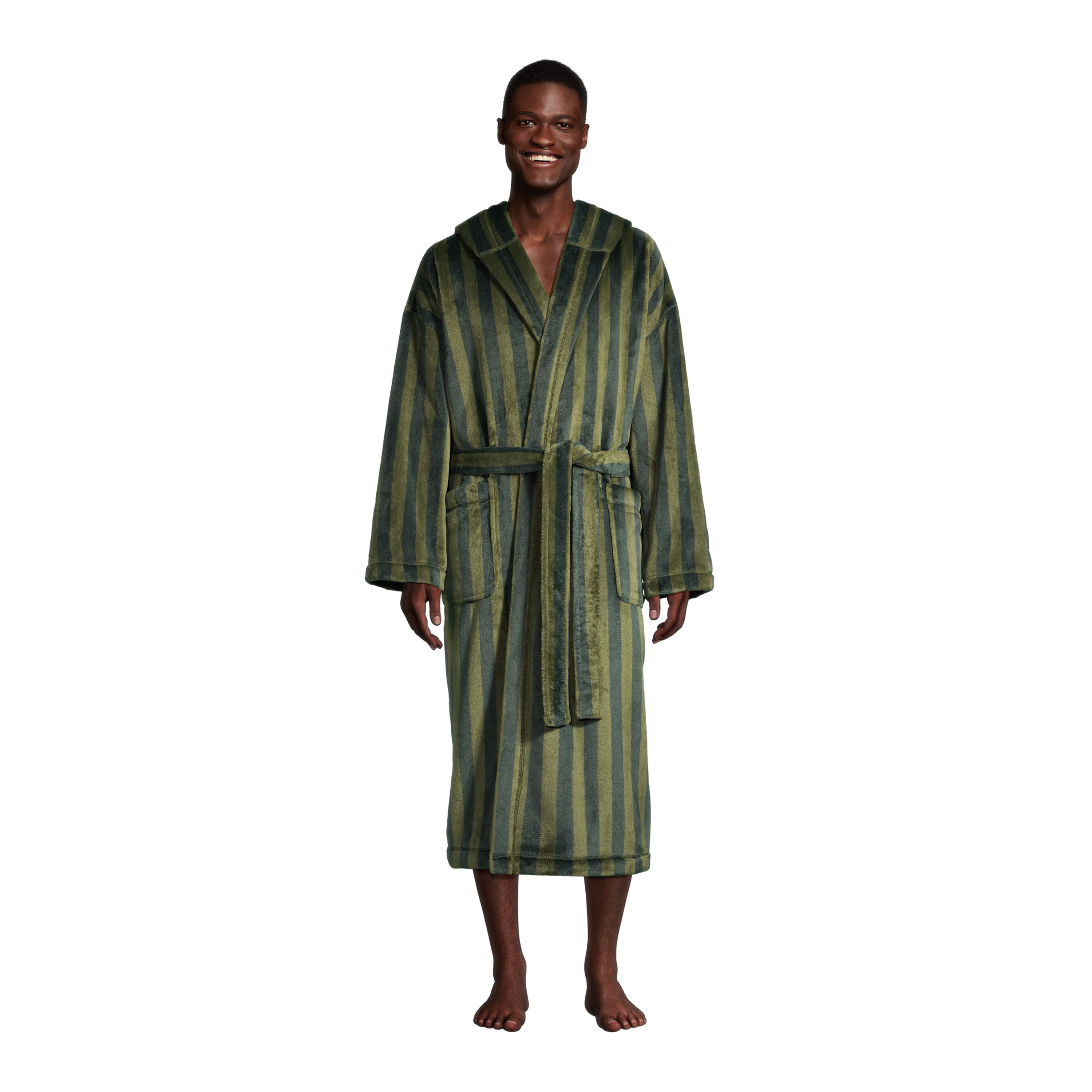 Green Stripe Fleece Reversible Men's Robe - World Market