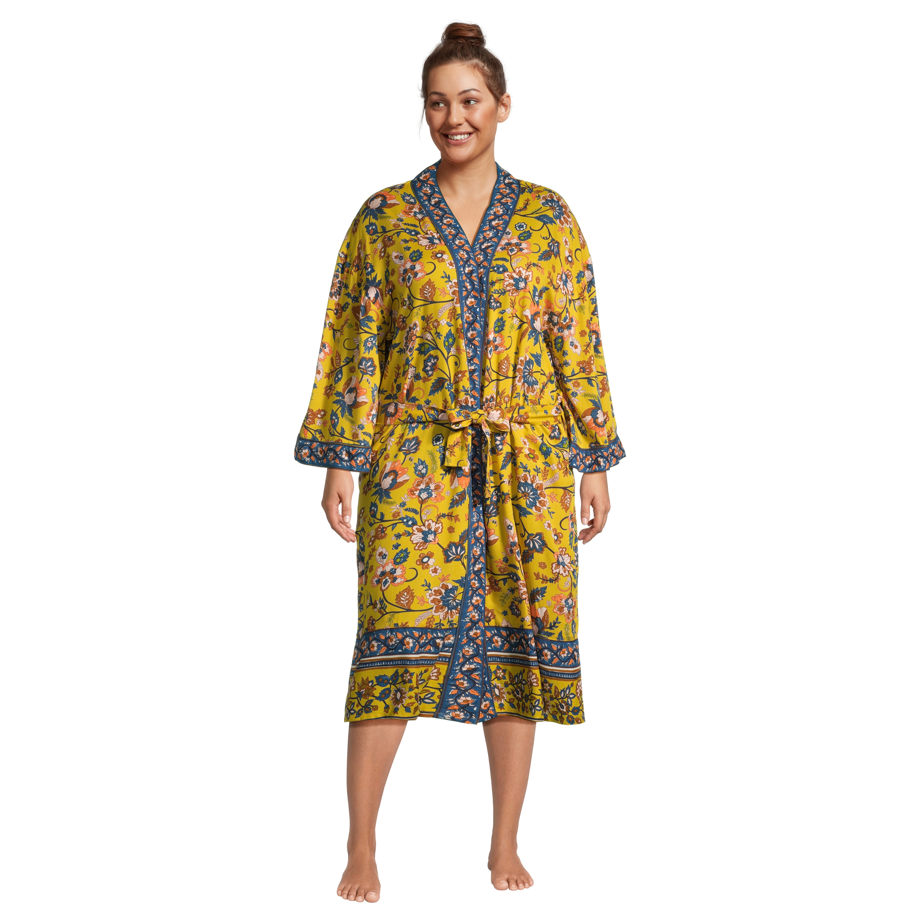 Yellow and Blue Scrolling Floral Robe - World Market
