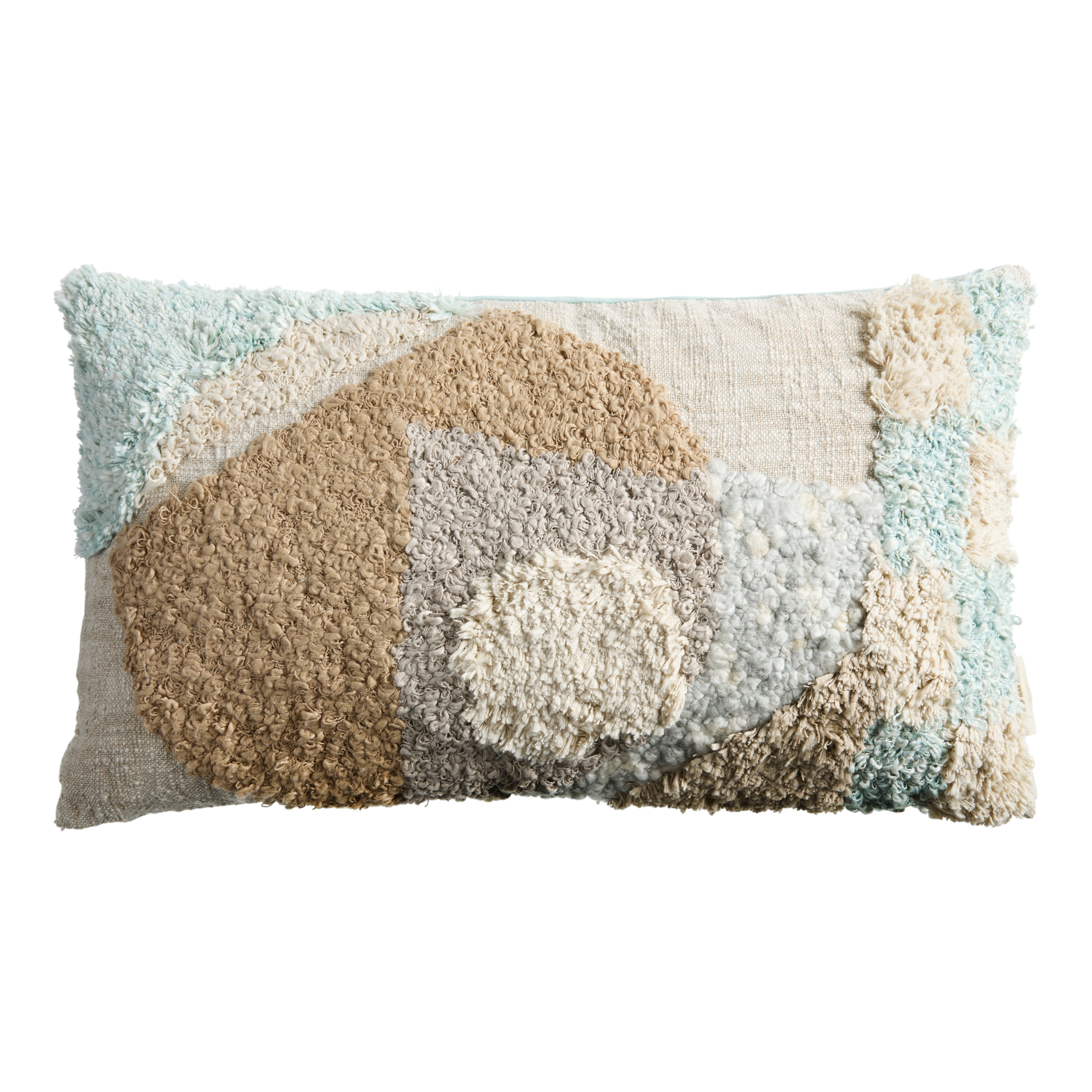 Ivory and Blue Tufted Abstract Shapes Lumbar Pillow - World Market