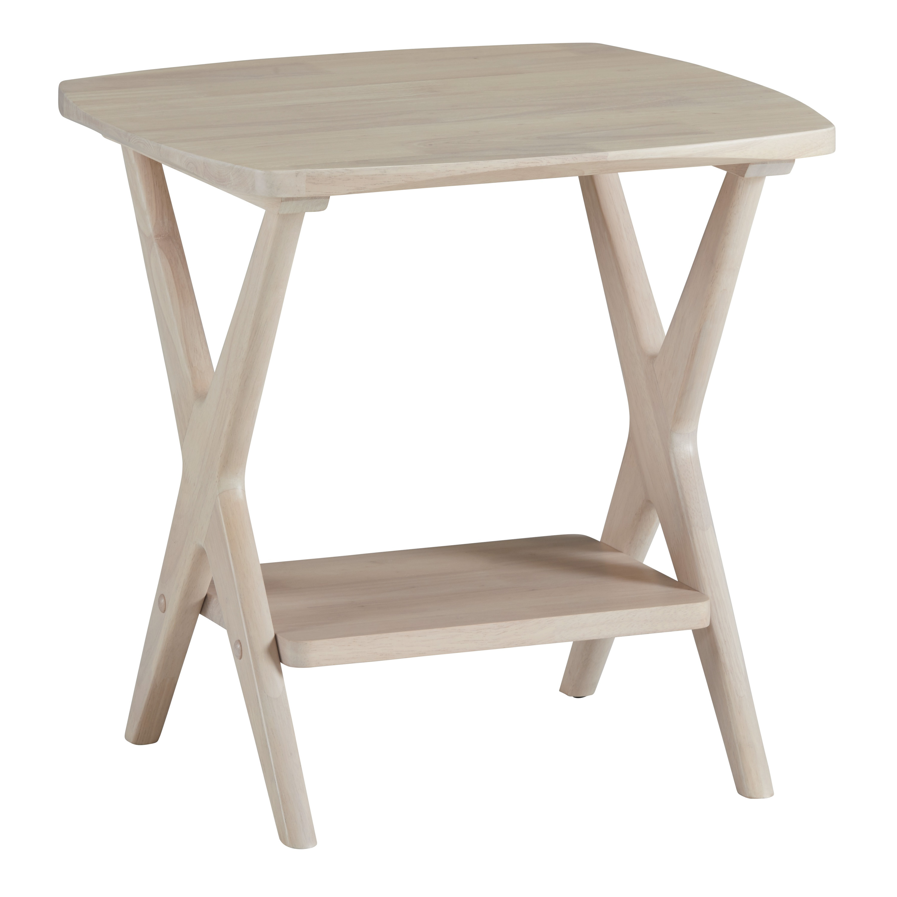 Ron Natural Wood X-Frame Side Table with Shelf - World Market