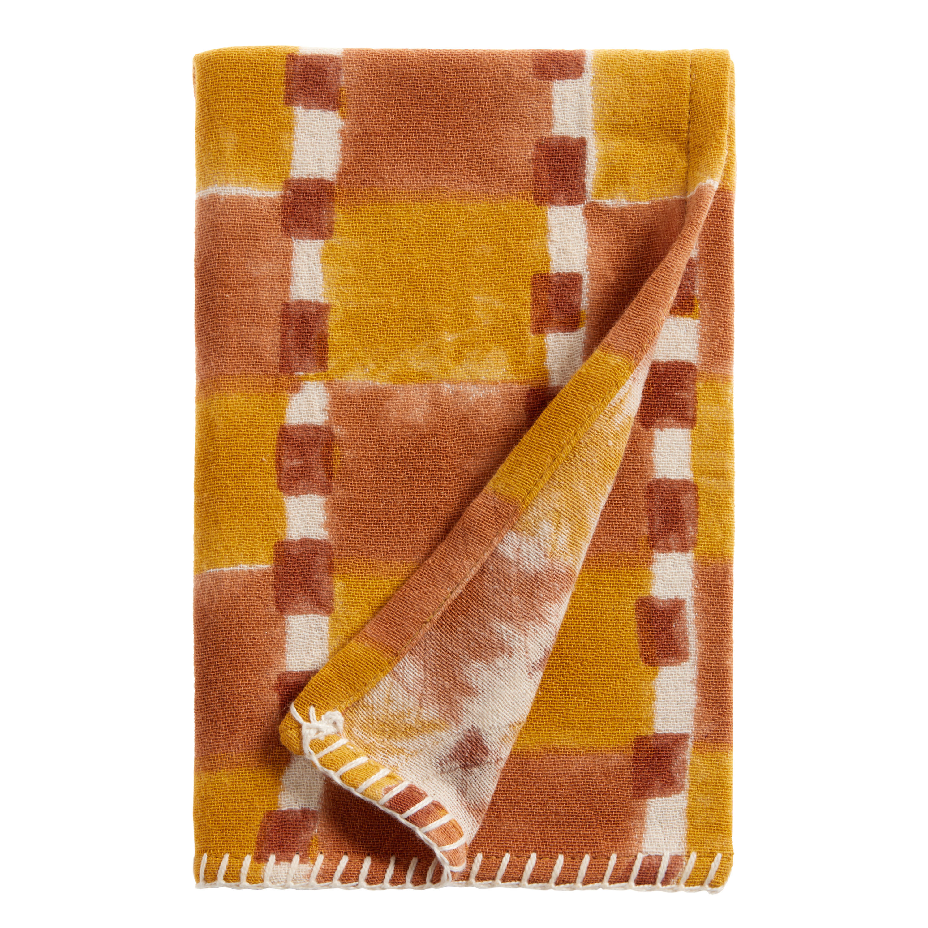 Daphne Rust And Mustard Square Block Print Hand Towel - World Market