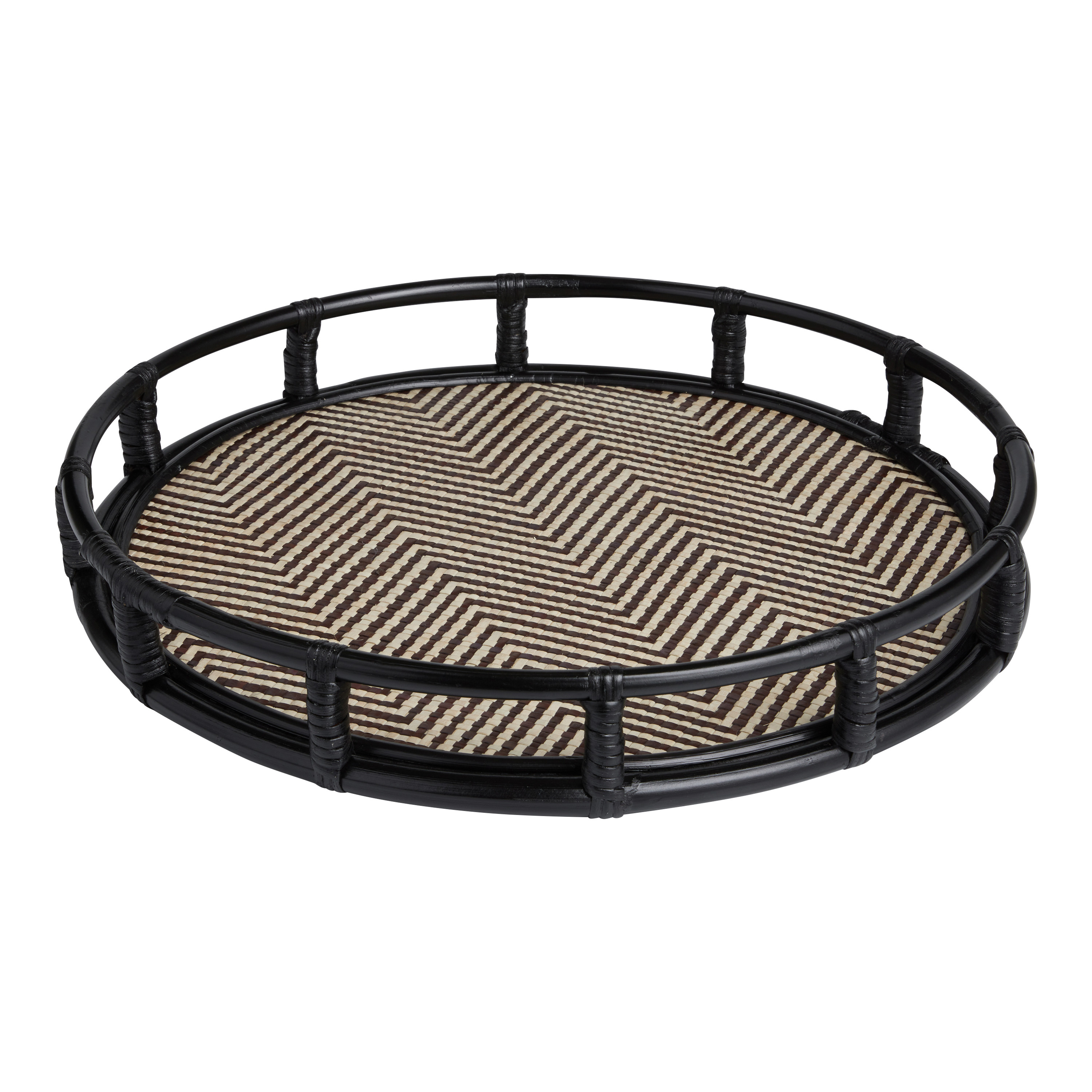 Caravan Round Black And Natural Geo Rattan Serving Tray - World Market