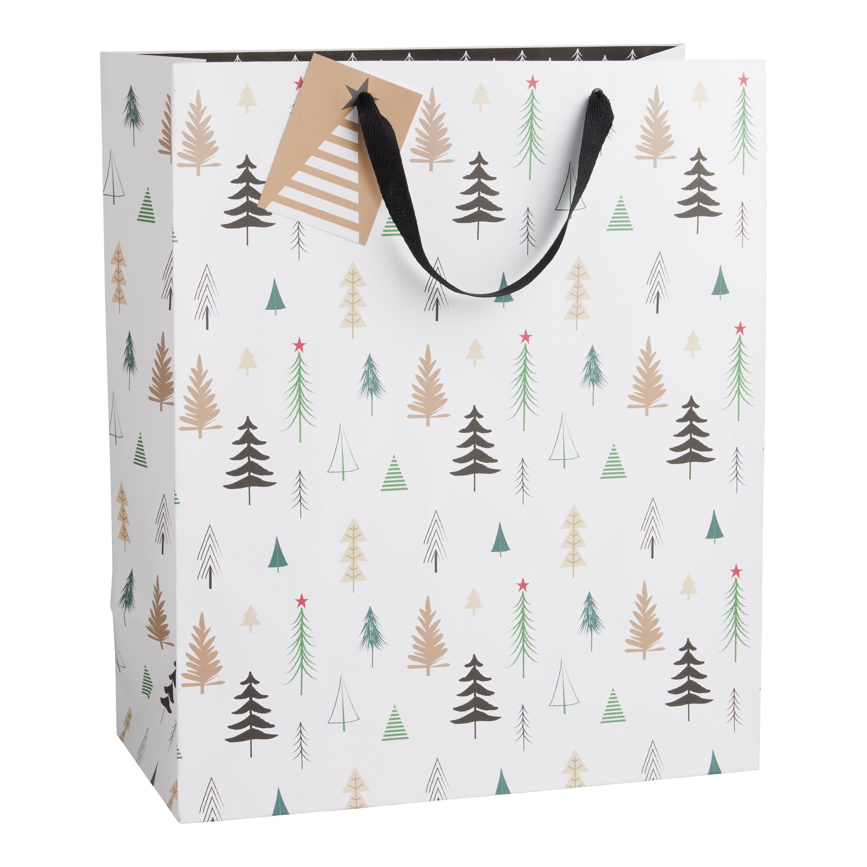 Jumbo Green And Beige Trees Holiday Gift Bag - World Market