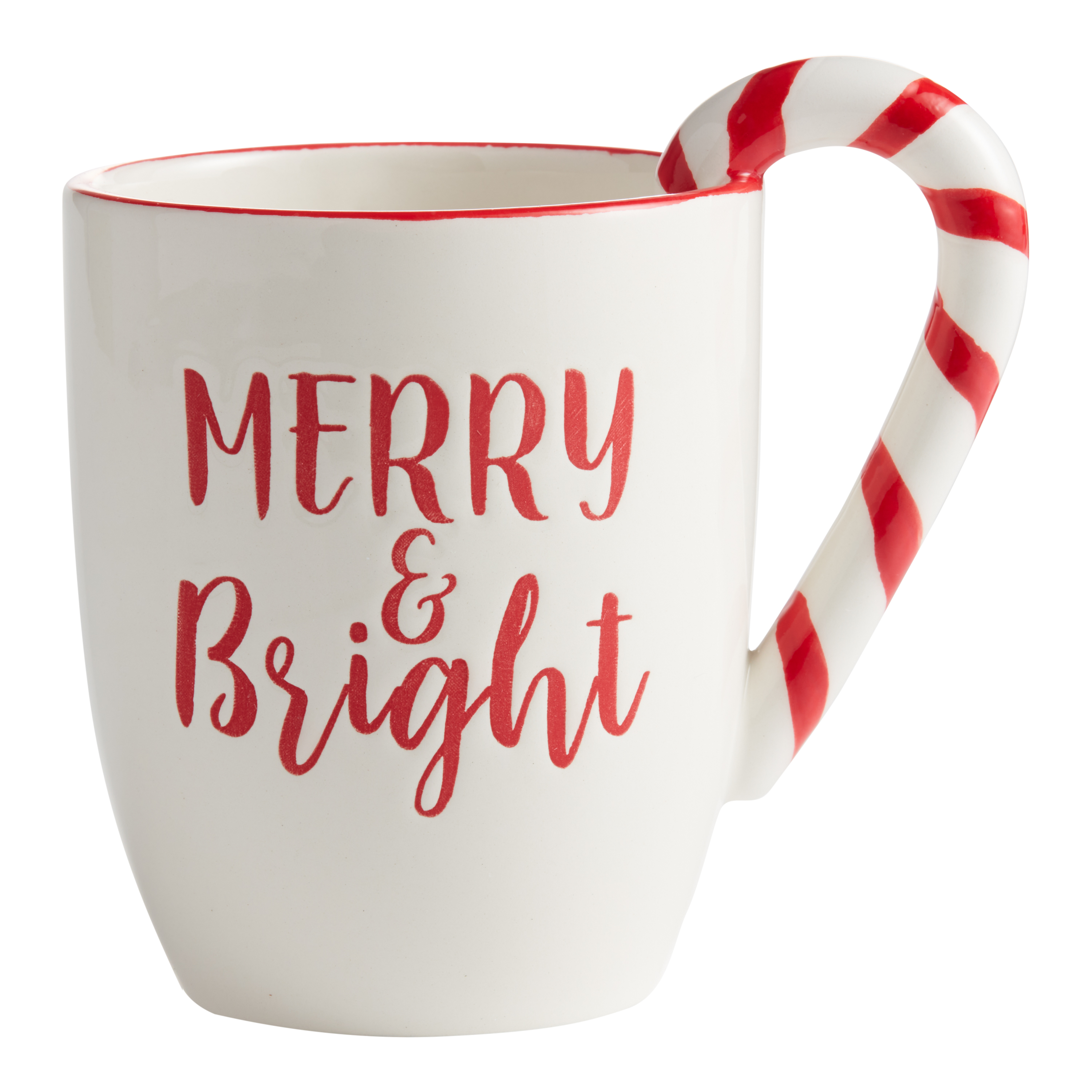 Red And White Merry & Bright Candy Cane Ceramic Mug - World Market