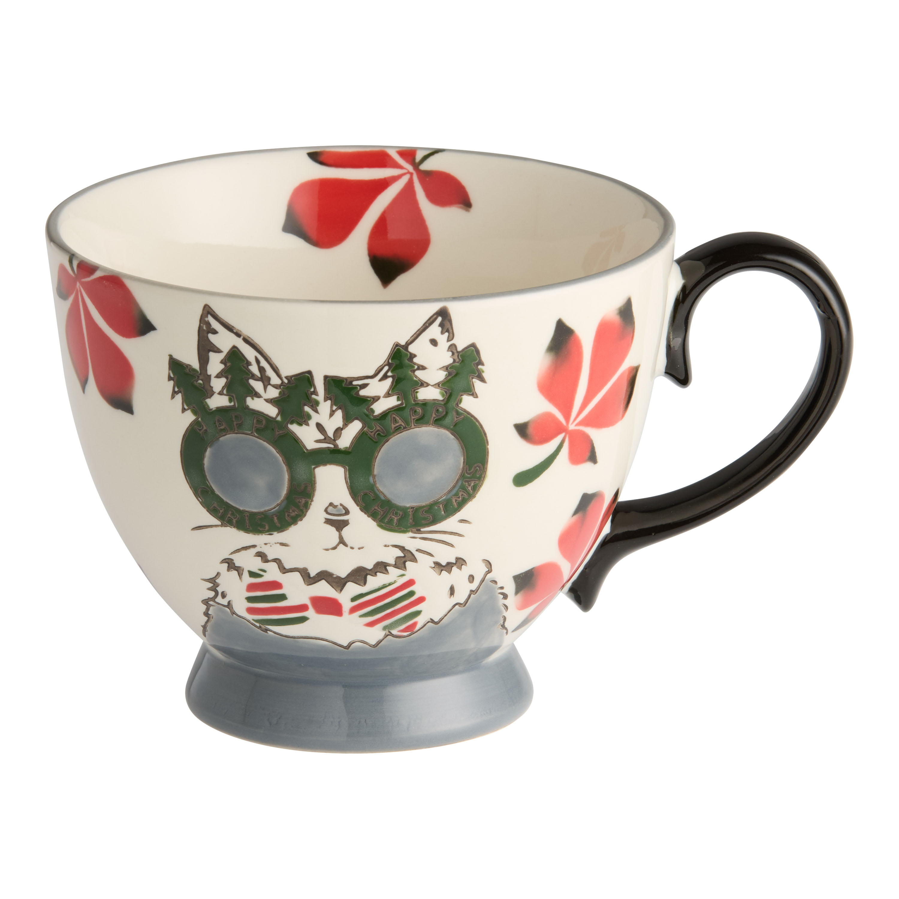 Holiday Cat Happy Christmas Hand Painted Ceramic Mug - World Market