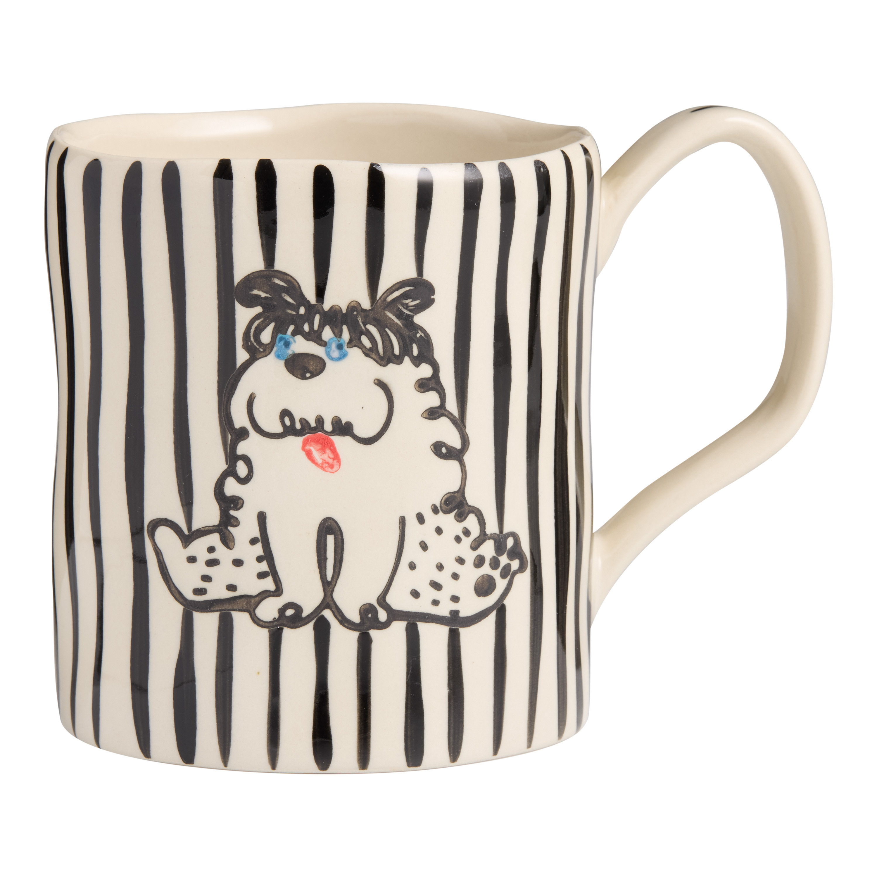 Black and Ivory Dog Stripe Hand Painted Ceramic Mug - World Market