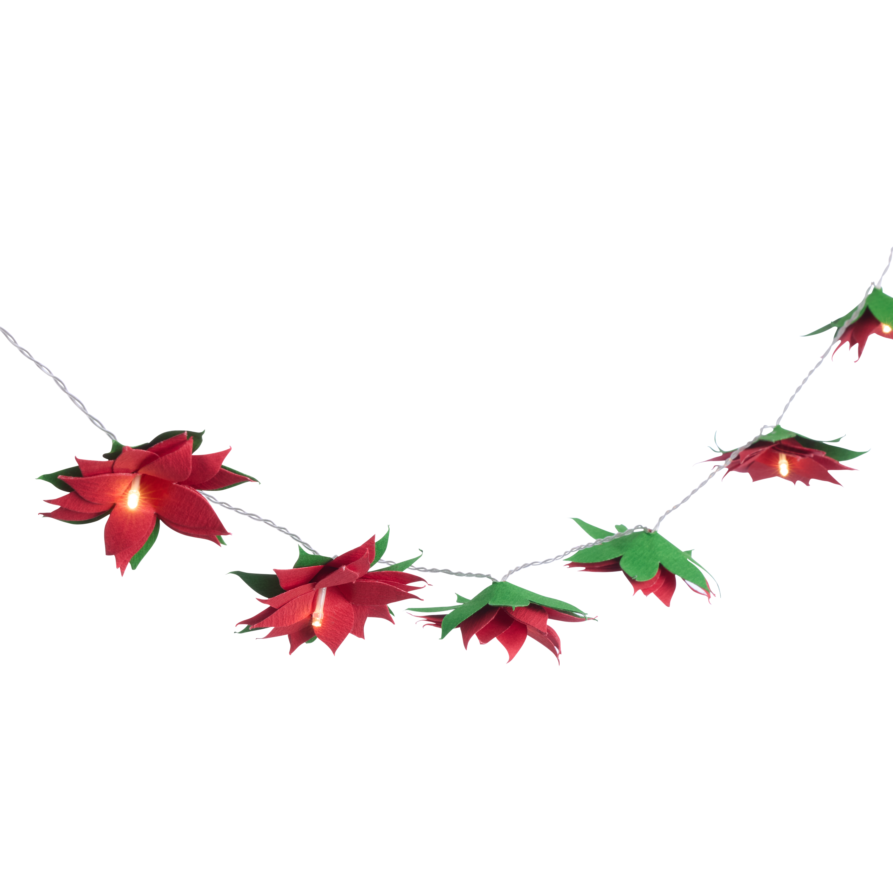 Red Paper Poinsettia LED Battery Operated String Lights - World Market