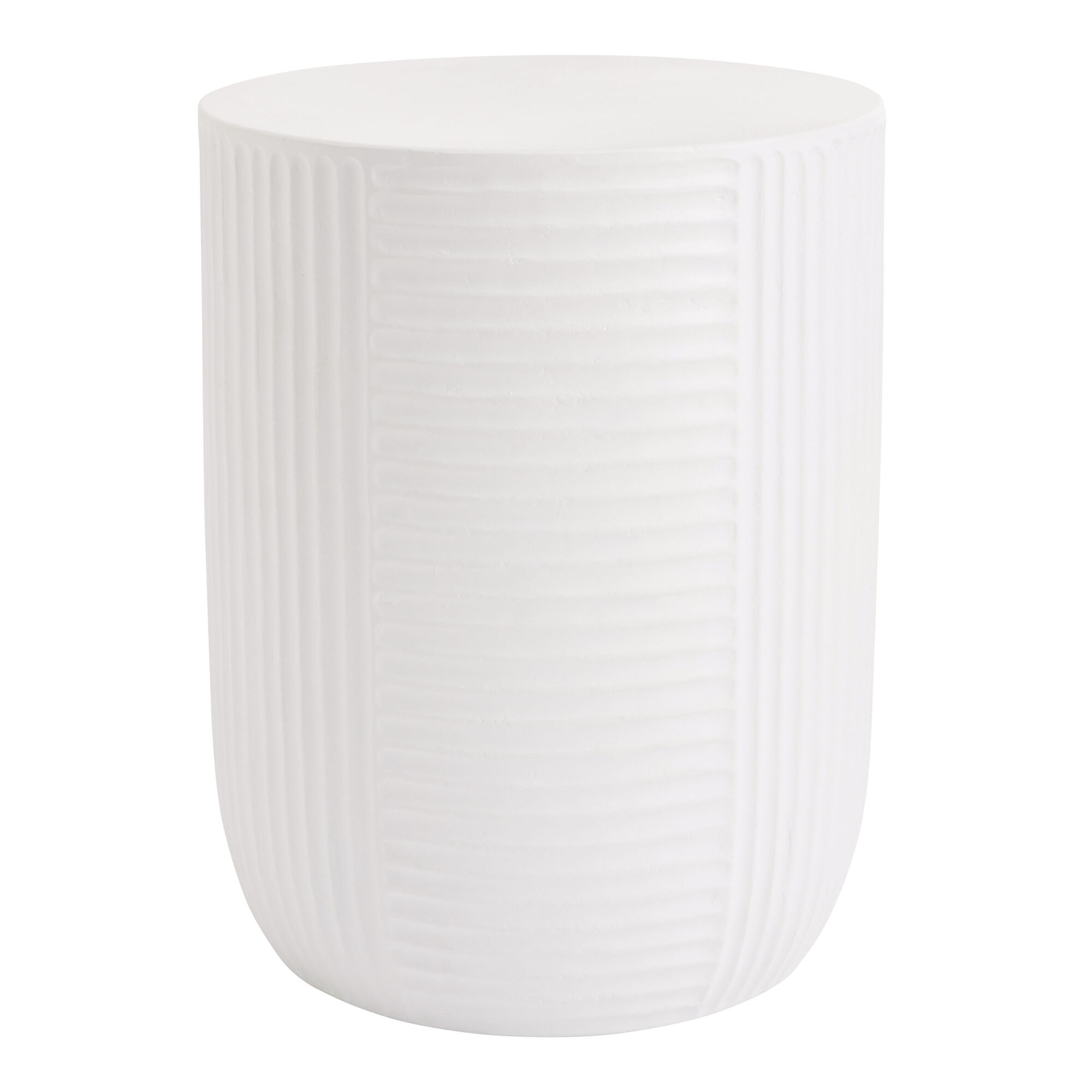Ayda Round White Cement Ribbed Outdoor Side Table - World Market