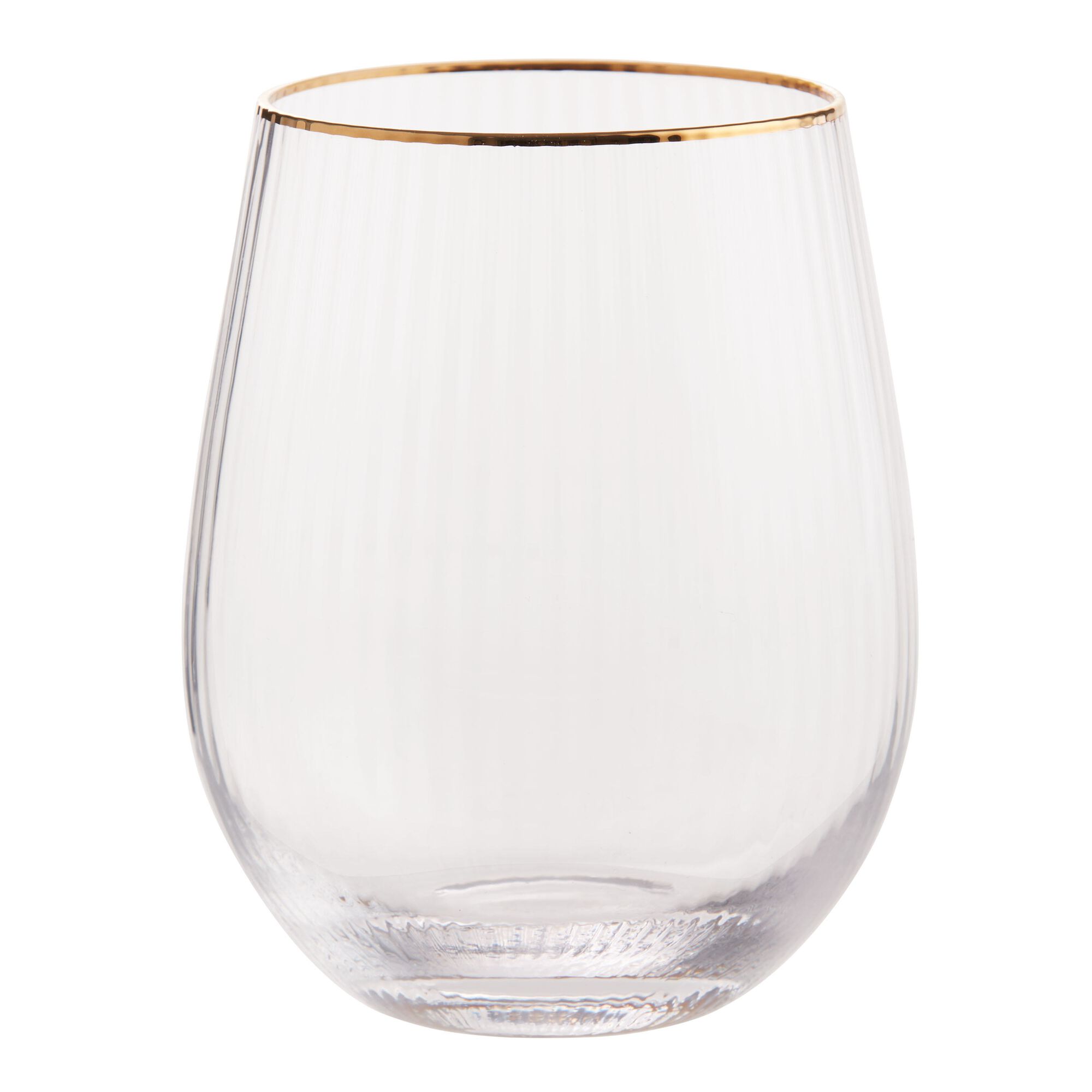 Gold Rim Ribbed Stemless Wine Glass Set of 2 - World Market