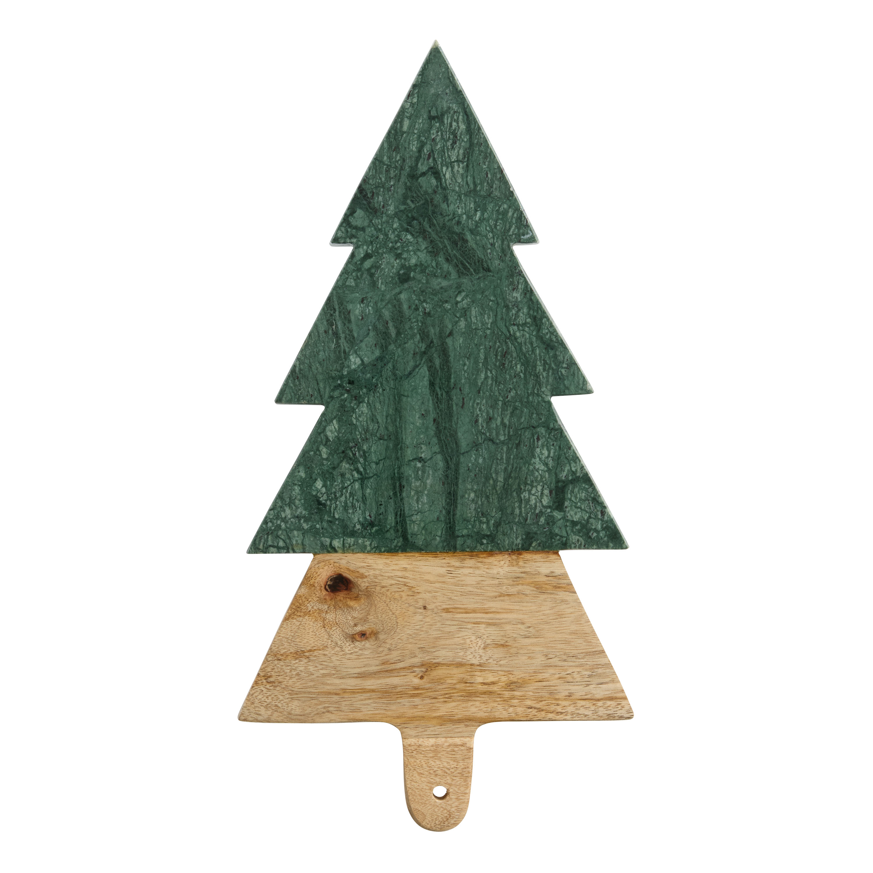 Green Marble and Wood Christmas Tree Shaped Serving Board - World Market