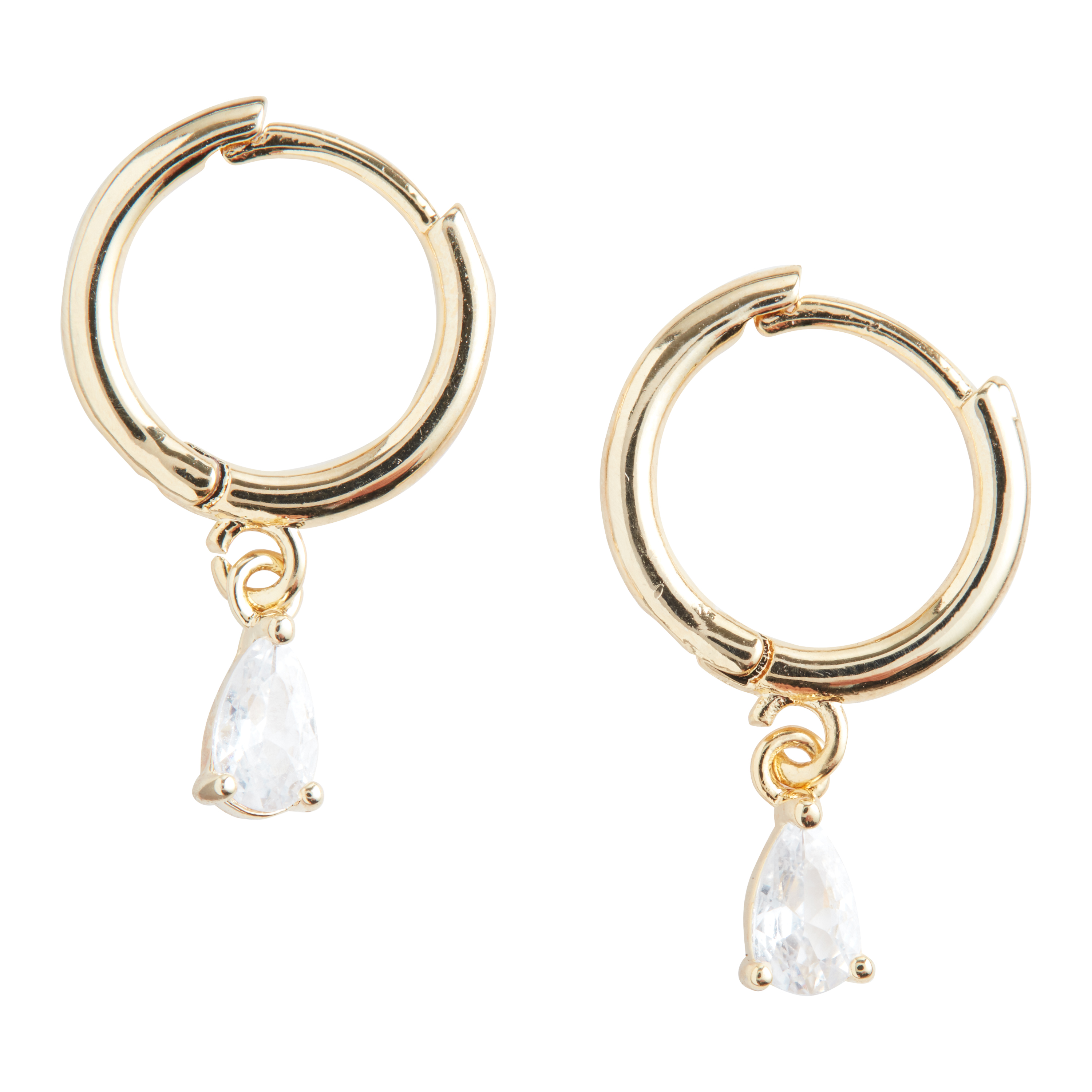 Cubic Zirconia 14k Gold Plated Droplet Huggie Hoop Earrings - World Market
