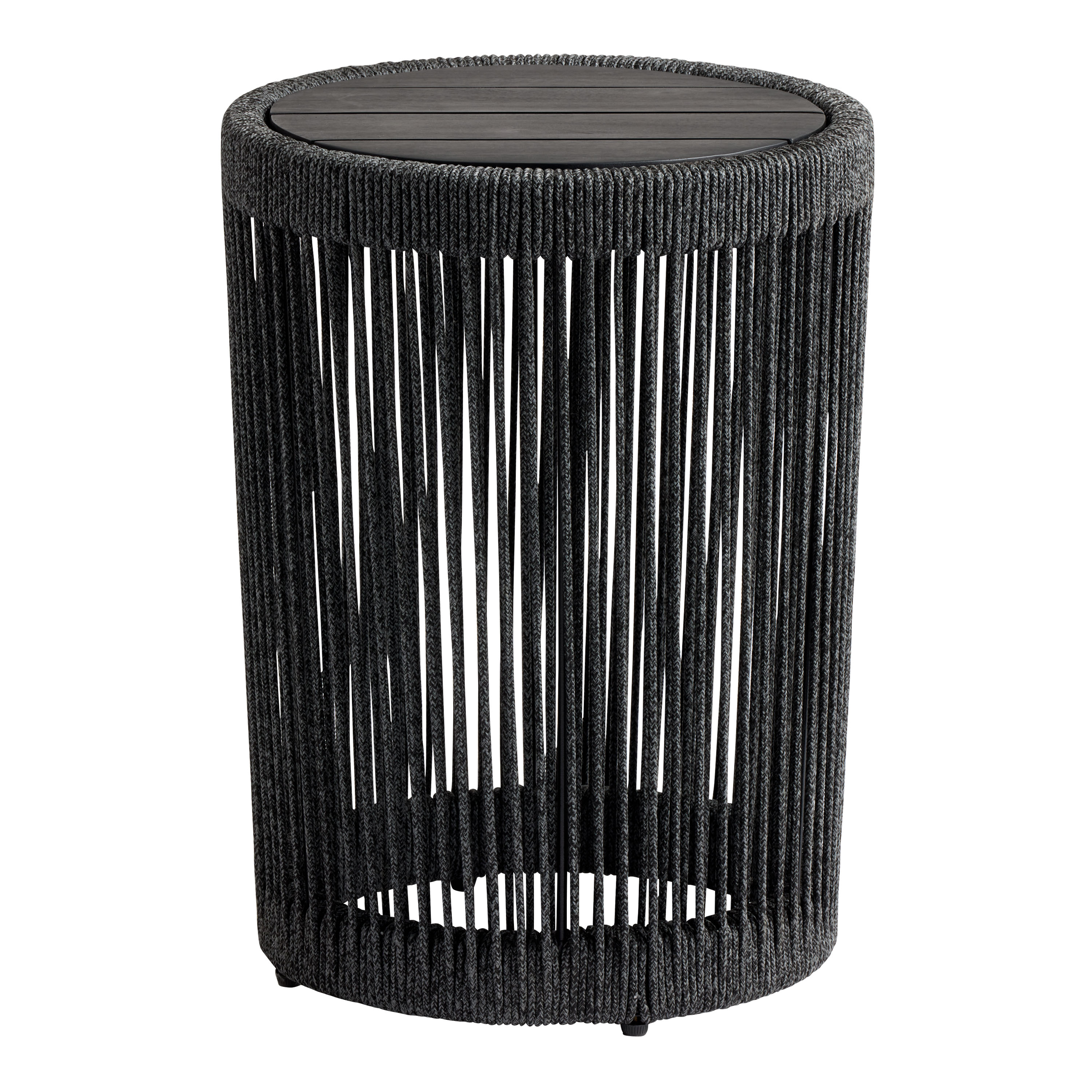Ruma Tonal Gray Rope and Black Acacia Outdoor Side Table - World Market