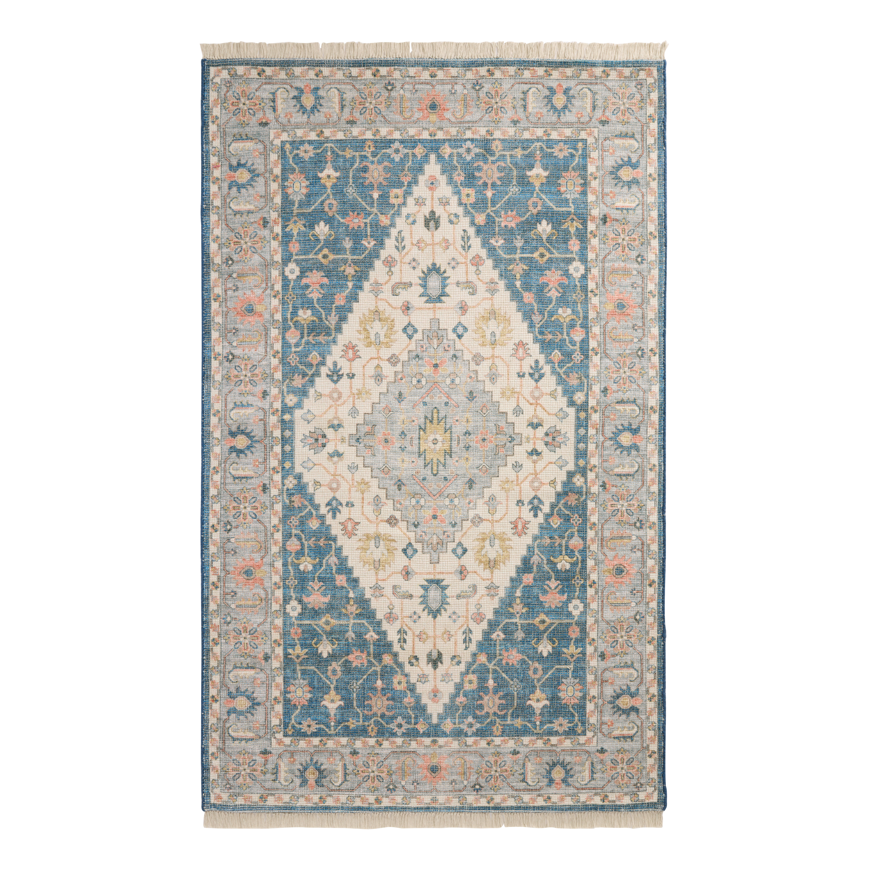 Donovan Teal Diamond Hand Knotted Cotton Blend Area Rug - World Market