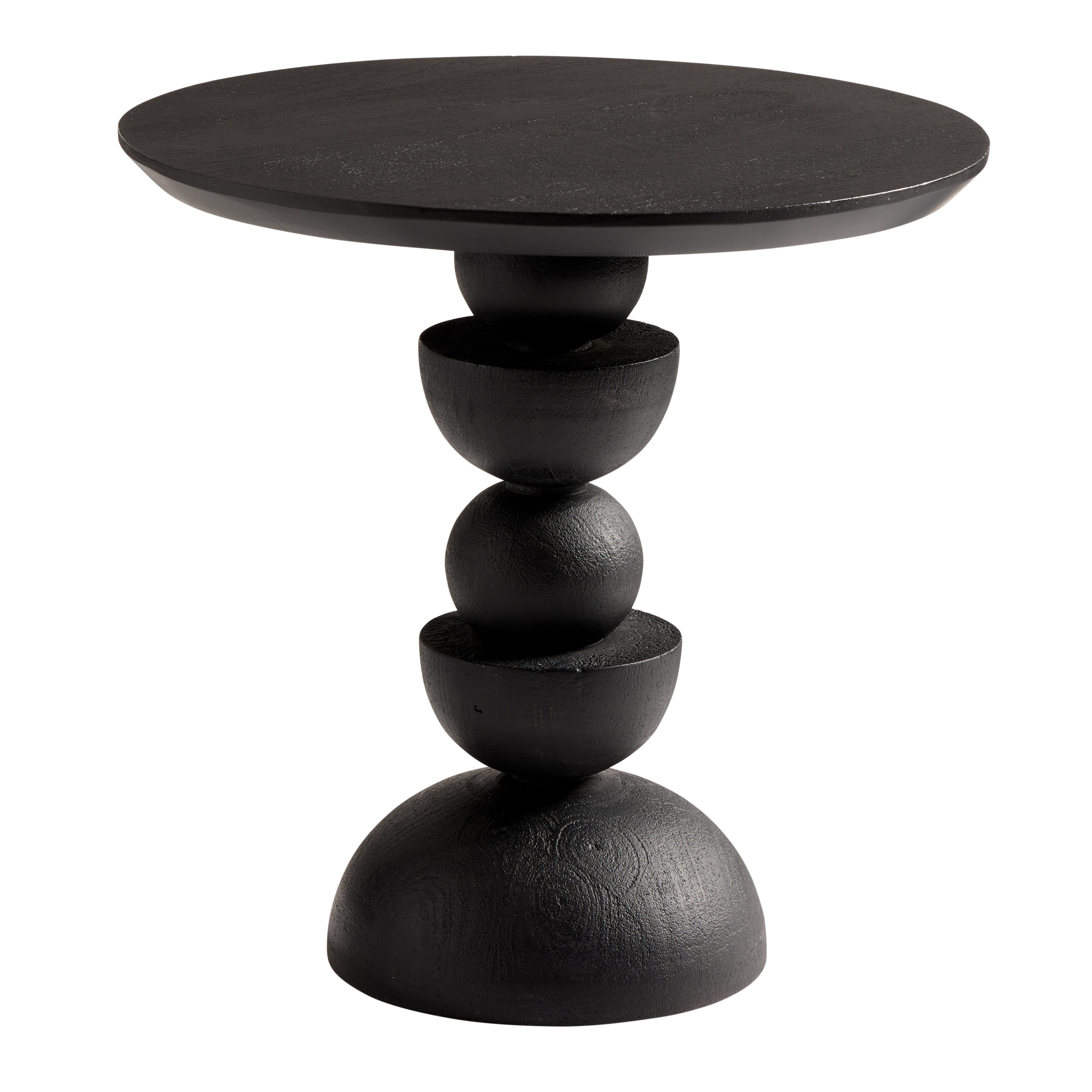 Brecken Round Distressed Black Wood Pedestal Side Table - World Market