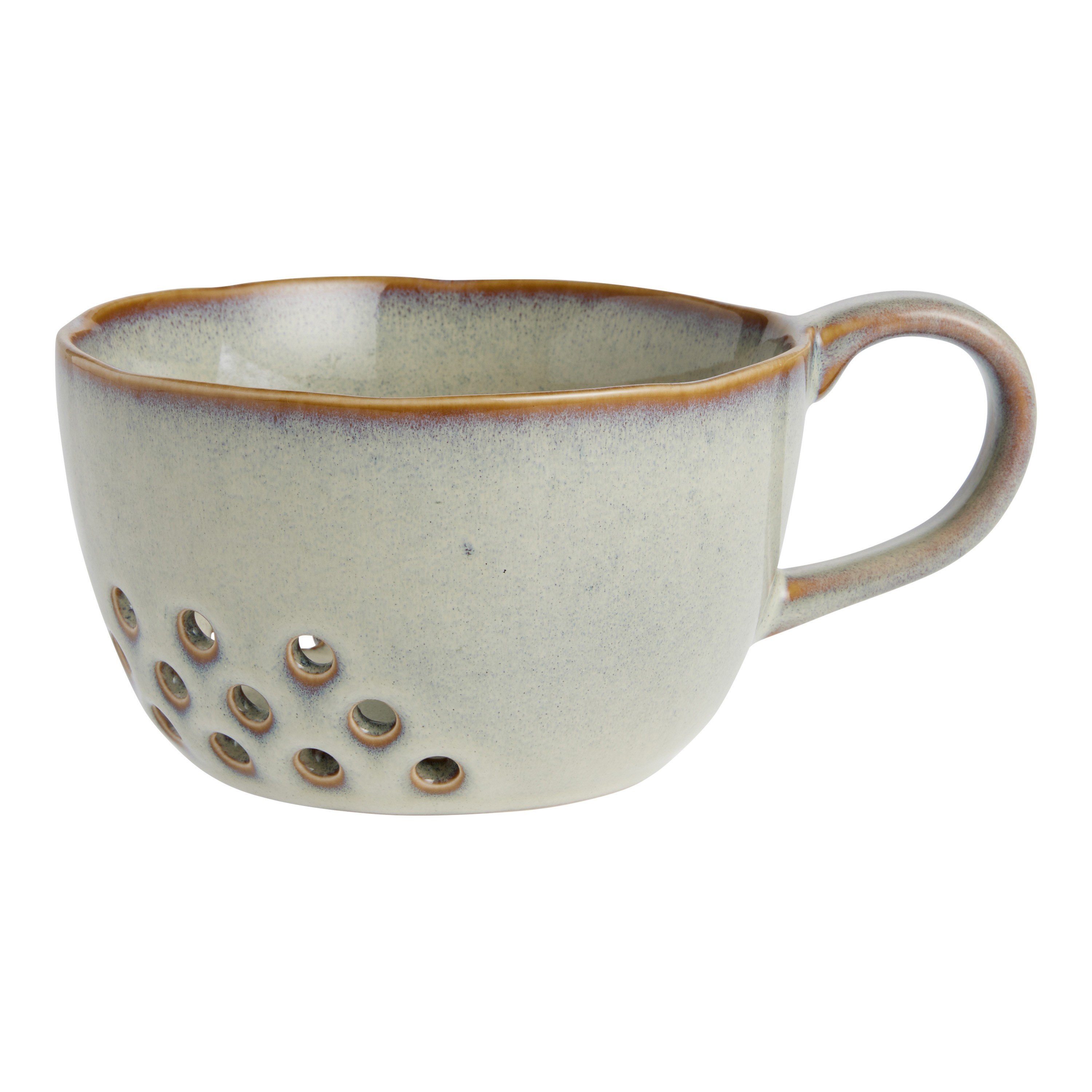 Ivory Reactive Glaze Ceramic Mug-Shaped Colander - World Market